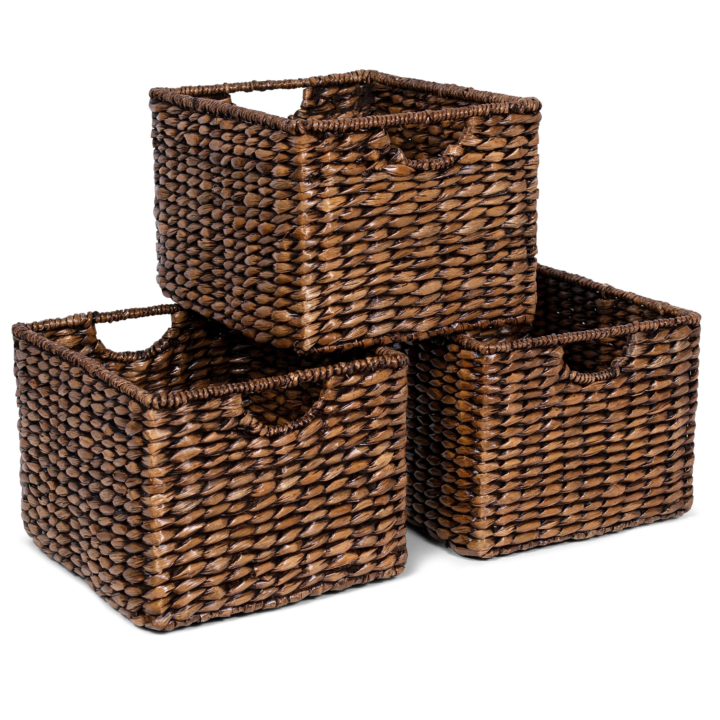 BIRDROCK HOME Storage Shelf Organizer Baskets with Handles - Set of 3 ...