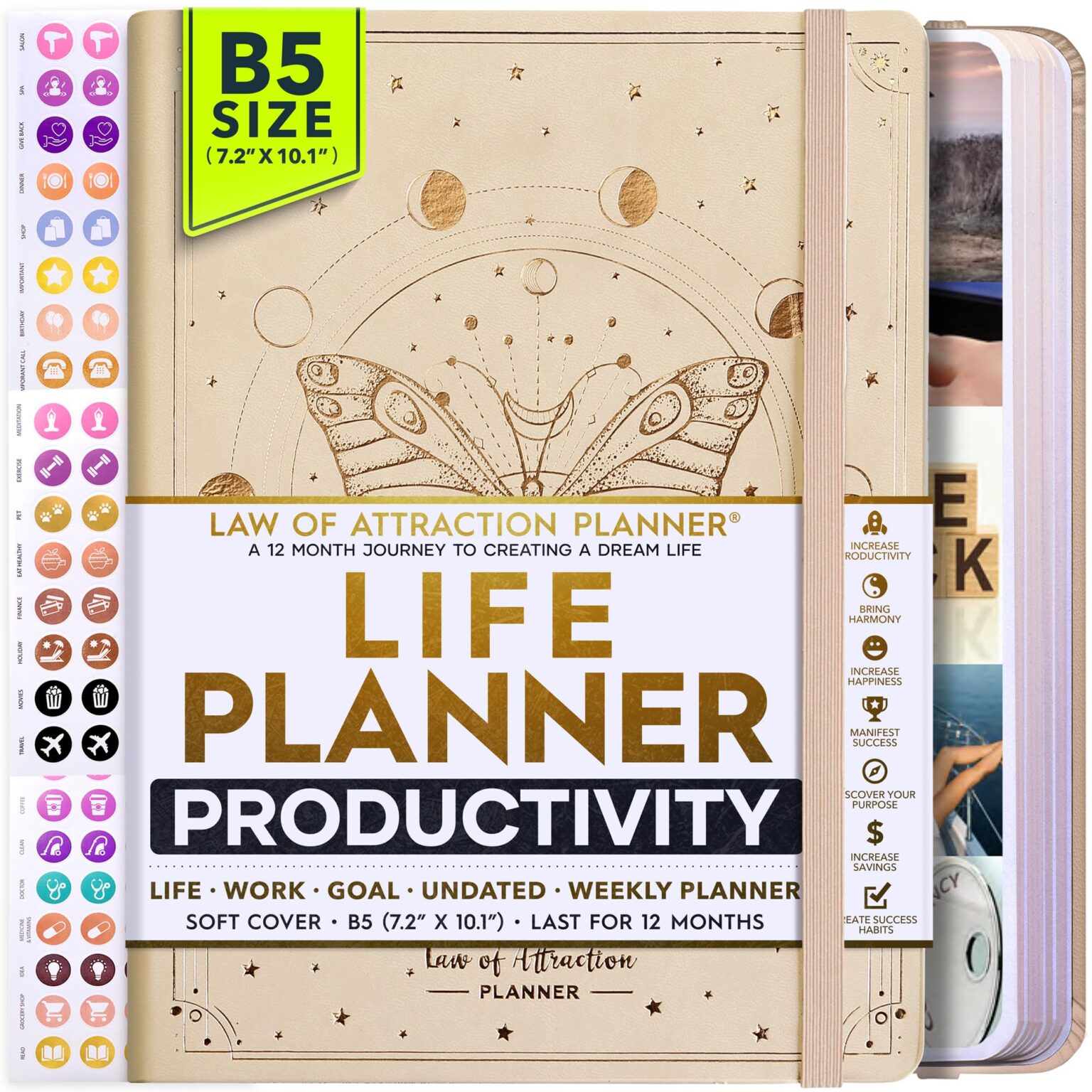 Manifestation Planner - Undated Deluxe Weekly & Monthly Life Planner to Achieve Your Goals. A 12 ...