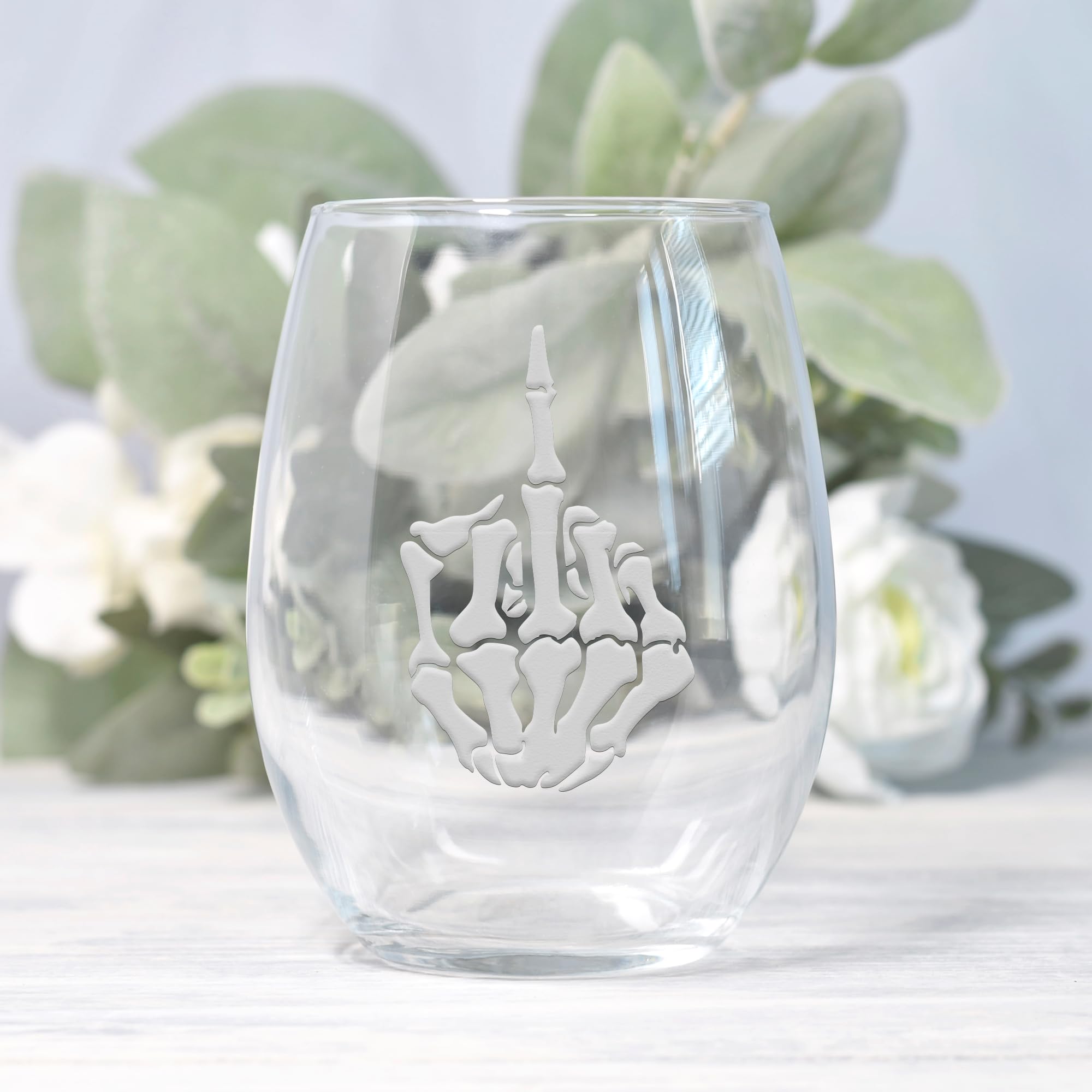Skeleton Middle Finger Stemless Wine Glass - Skeleton Gift, Middle ...