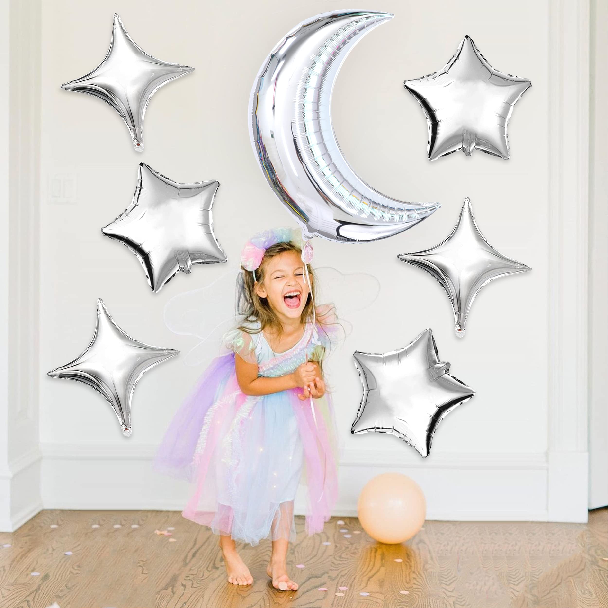 42pcs Silver Star Balloons Silver Moon Balloons Star Balloons Metallic ...