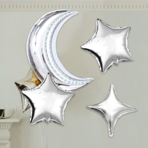 42pcs Silver Star Balloons Silver Moon Balloons Star Balloons Metallic ...