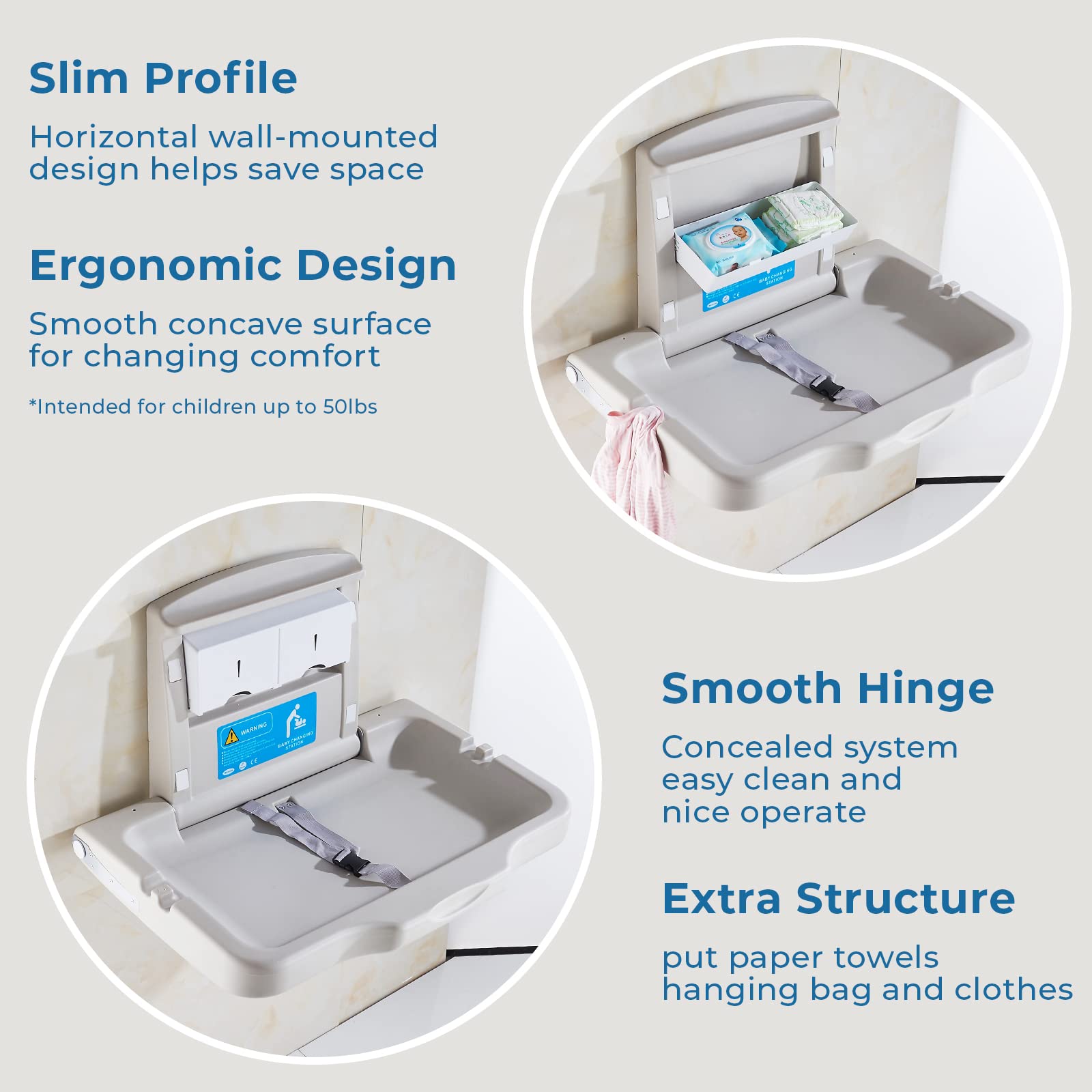 KSITEX Baby Changing Station Wall Mounted Baby Changing Table Foldable ...