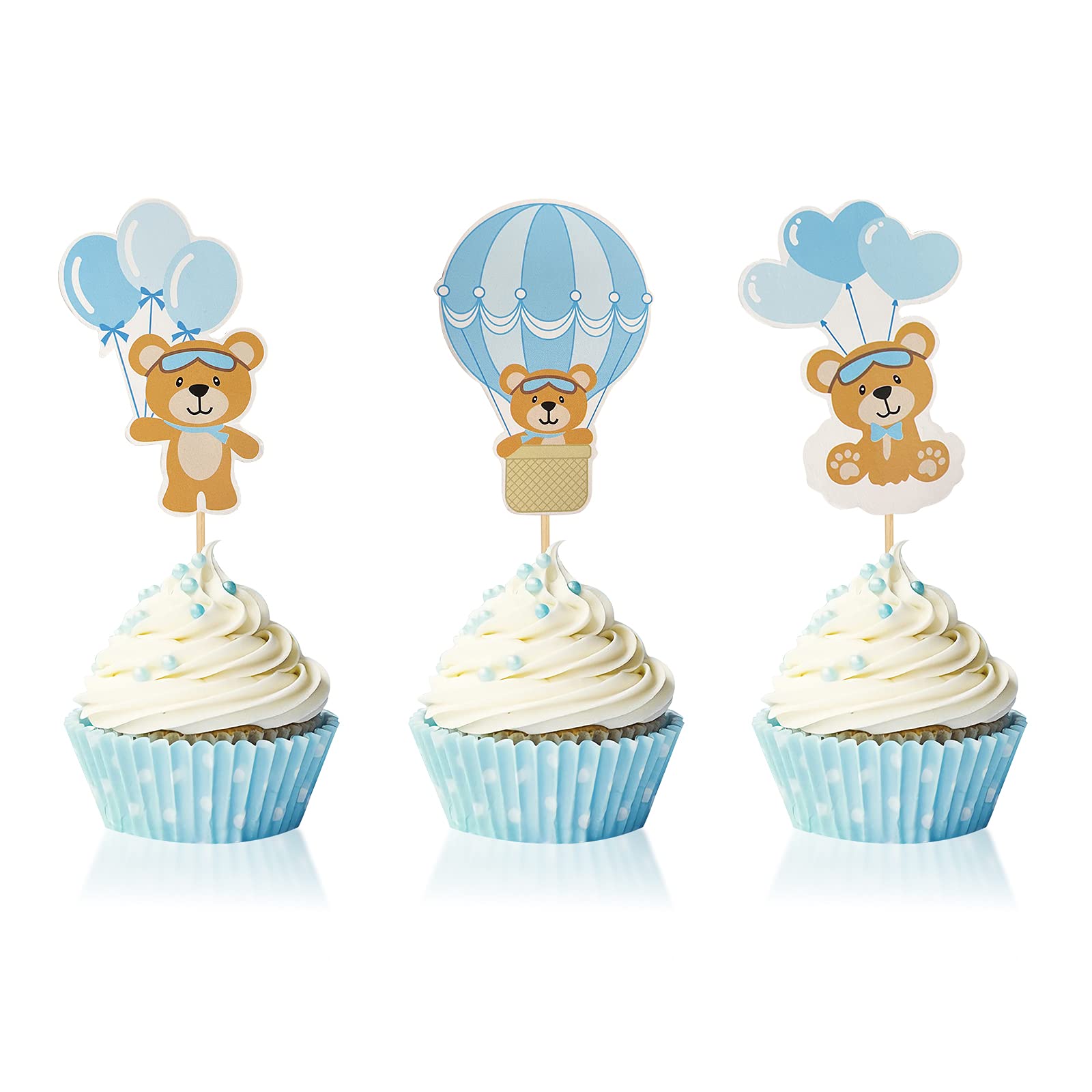 Hot Air Balloon Pilot Bear Cupcake Cake Toppers Aviator Fly Baby Shower ...