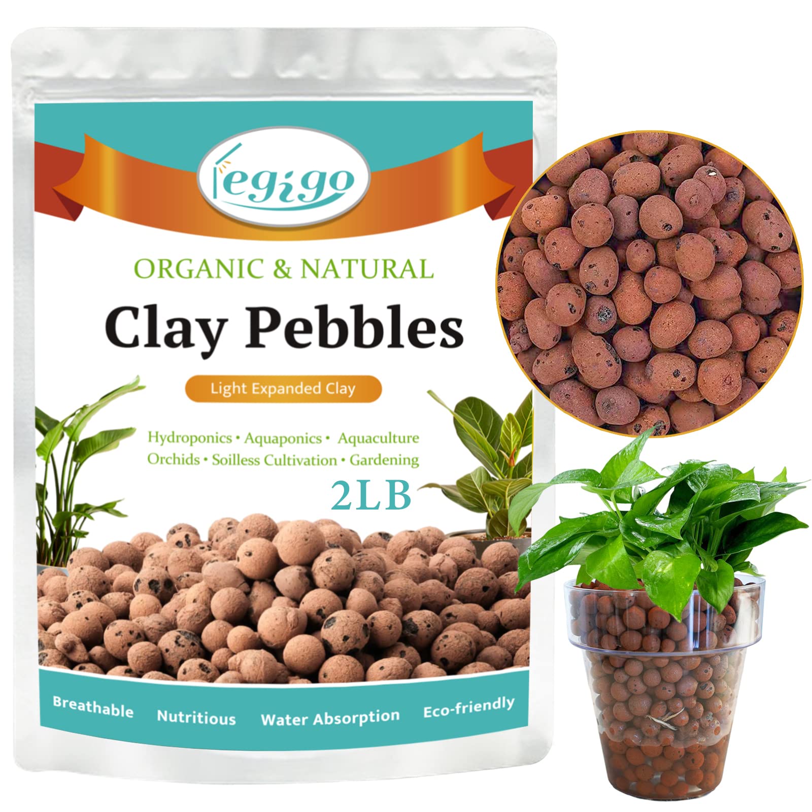 Legigo 2 LBS Organic Expanded Clay Pebbles, 4mm -16mm Light Expanded ...
