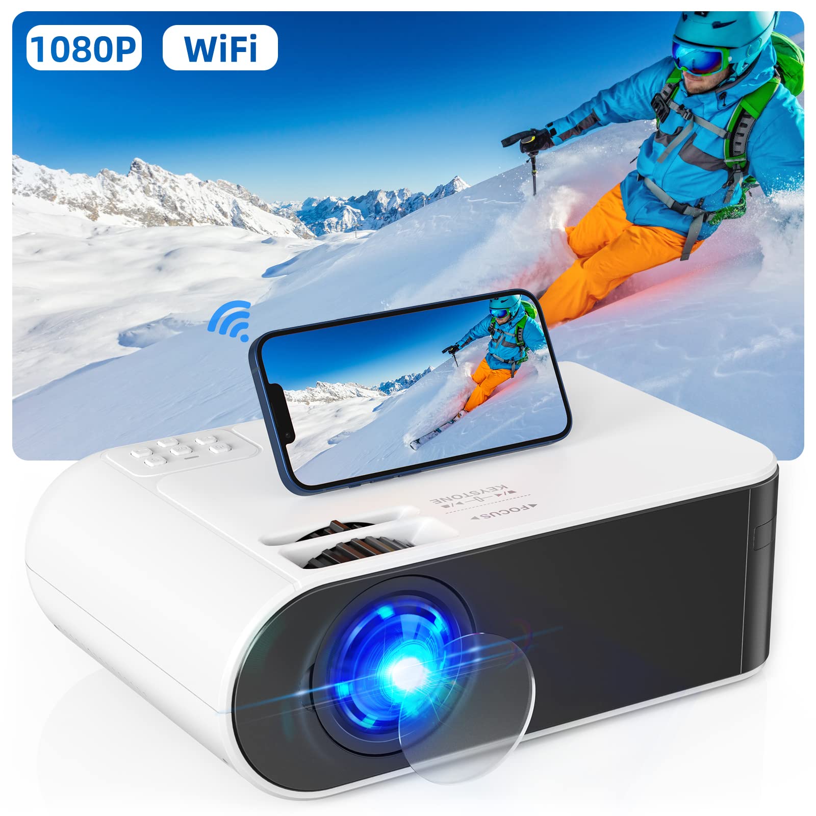 Mini Projector, FHD 1080P Portable Projector with WiFi and Bluetooth ...