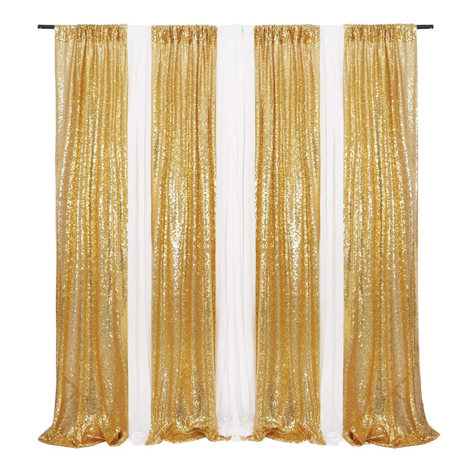 Poise3EHome Gold Sequin Backdrop Curtains, 4 Panels Gold Sequin ...