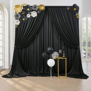 10 ft x 30 ft Wrinkle Free Black Backdrop Curtain Panels, Polyester ...