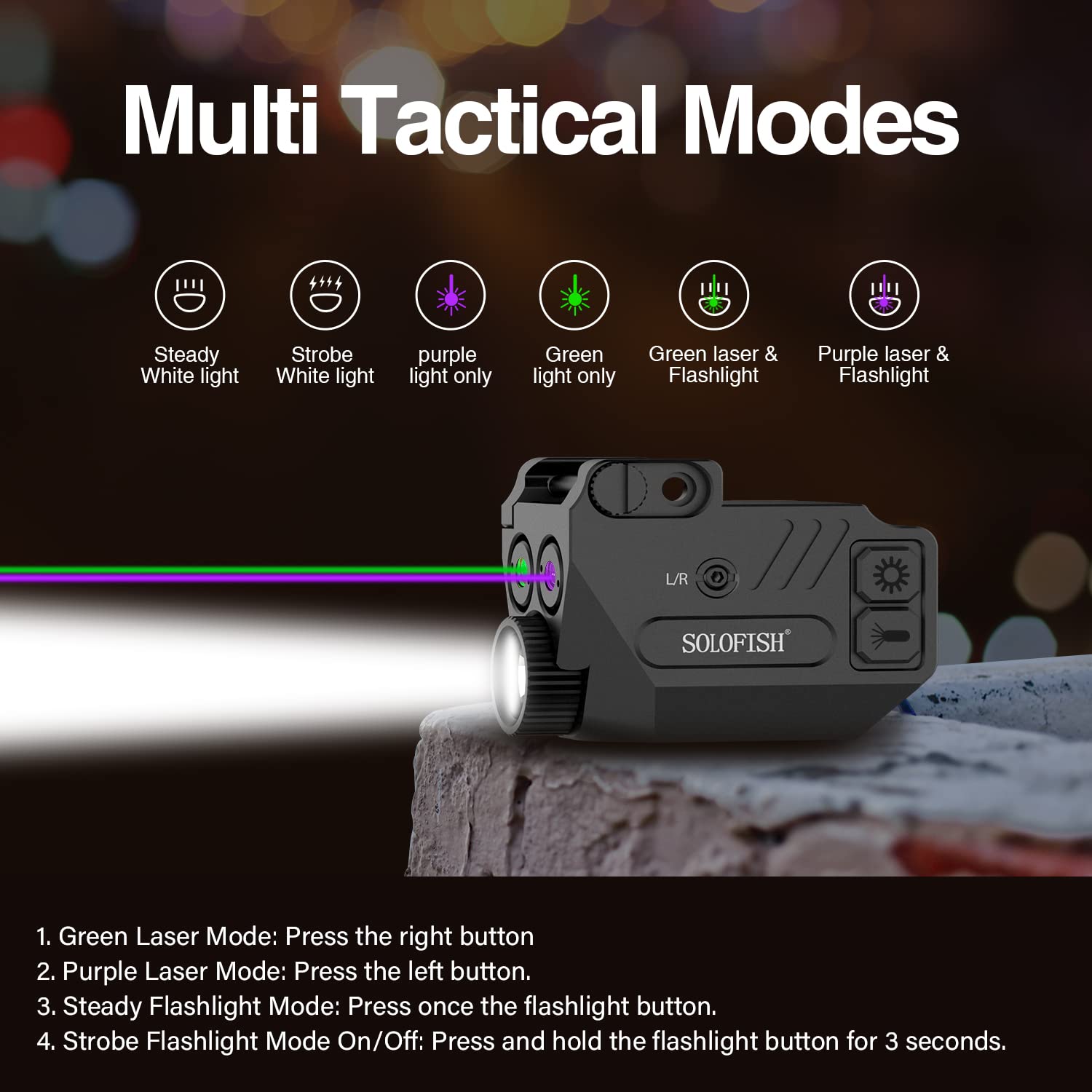 SOLOFISH 500 Lumens Pistol Light with Purple Green Laser Sight and ...