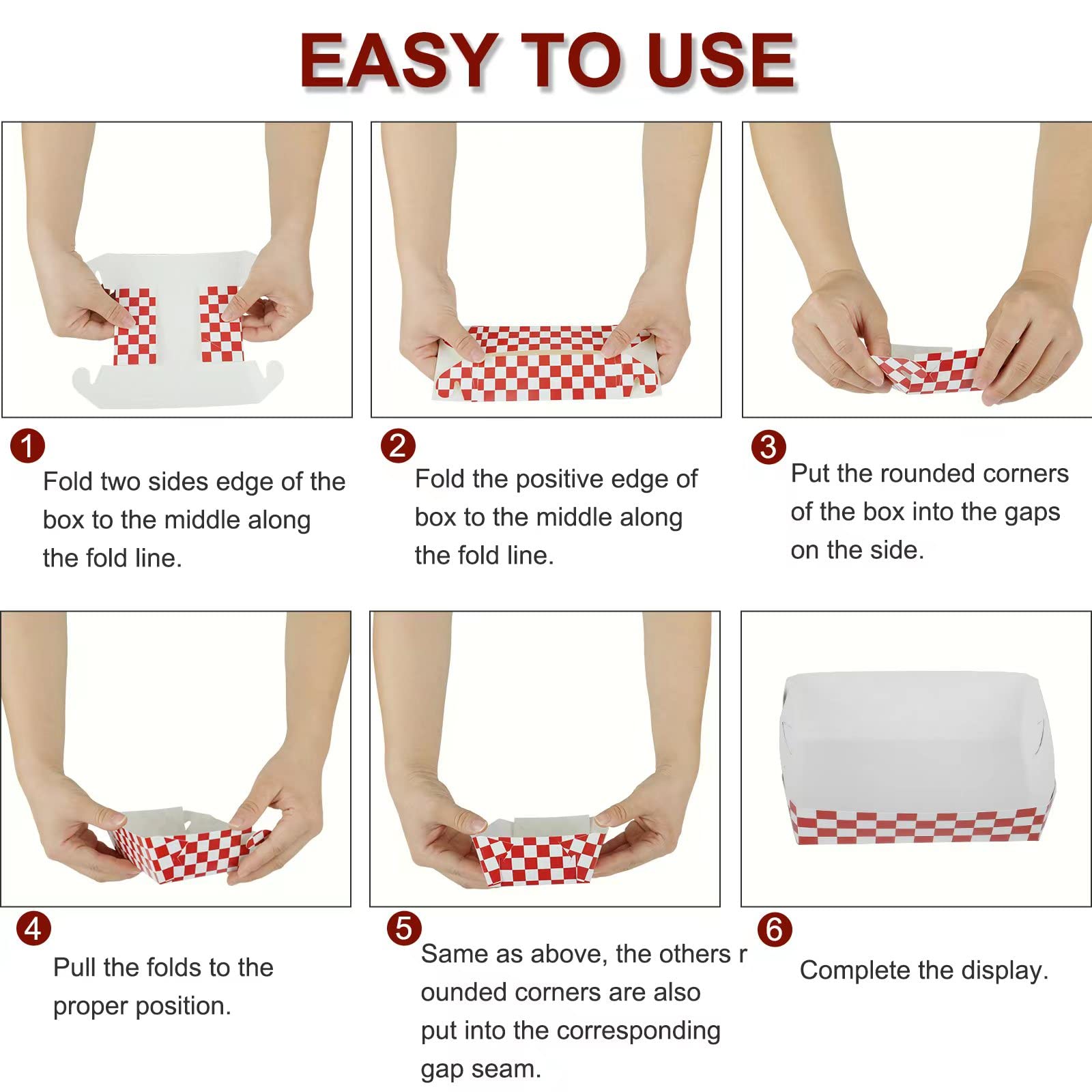 50 Packs Red Checkered Paper Food Trays Carnival Party Supplies Red and ...