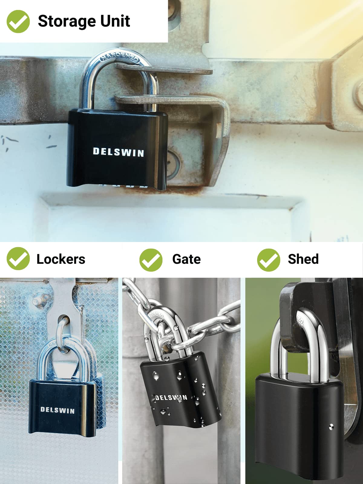 DELSWIN 4-Digit Combination Lock Outdoor Padlock - Heavy Duty Locker ...