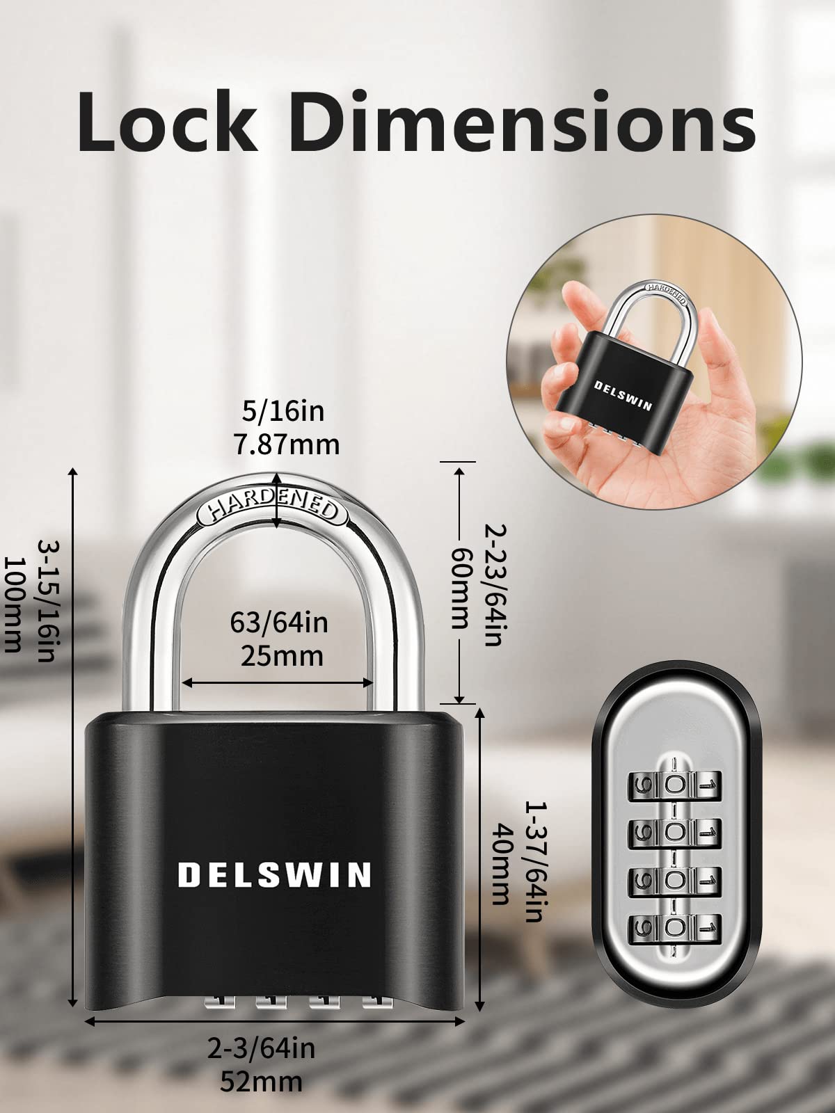 DELSWIN 4-Digit Combination Lock Outdoor Padlock - Heavy Duty Locker ...