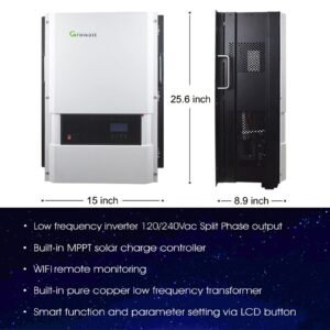 Growatt Solar Inverter 6000W, Off Grid Solar Inverter 48V DC to 120 AC, Split Phase Solar ...