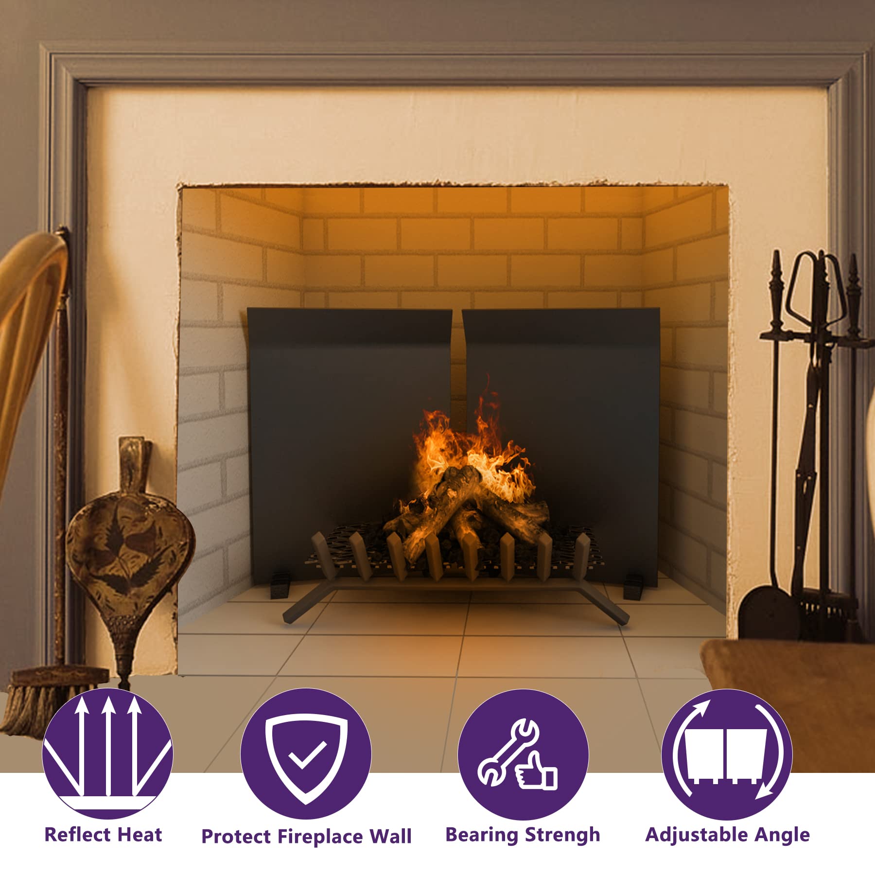 Mxclimate Adjustable Fireback with Support Legs, Heavy Duty Fireplace ...