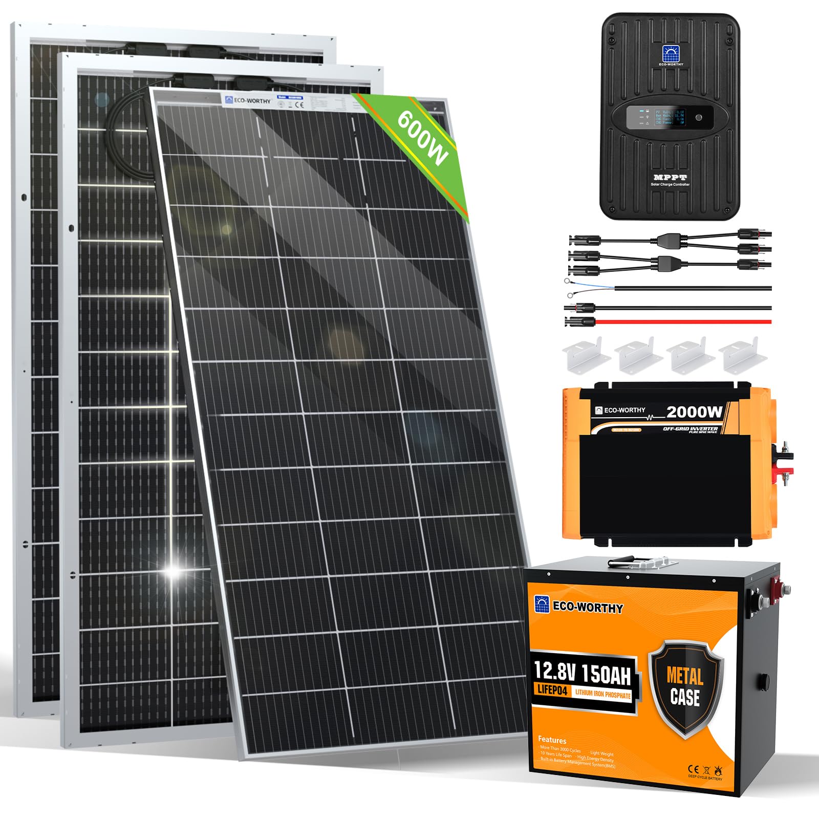 ECO-WORTHY 2.4KWH Solar Panel Kit 600W 12Volt System for RV Off Grid ...