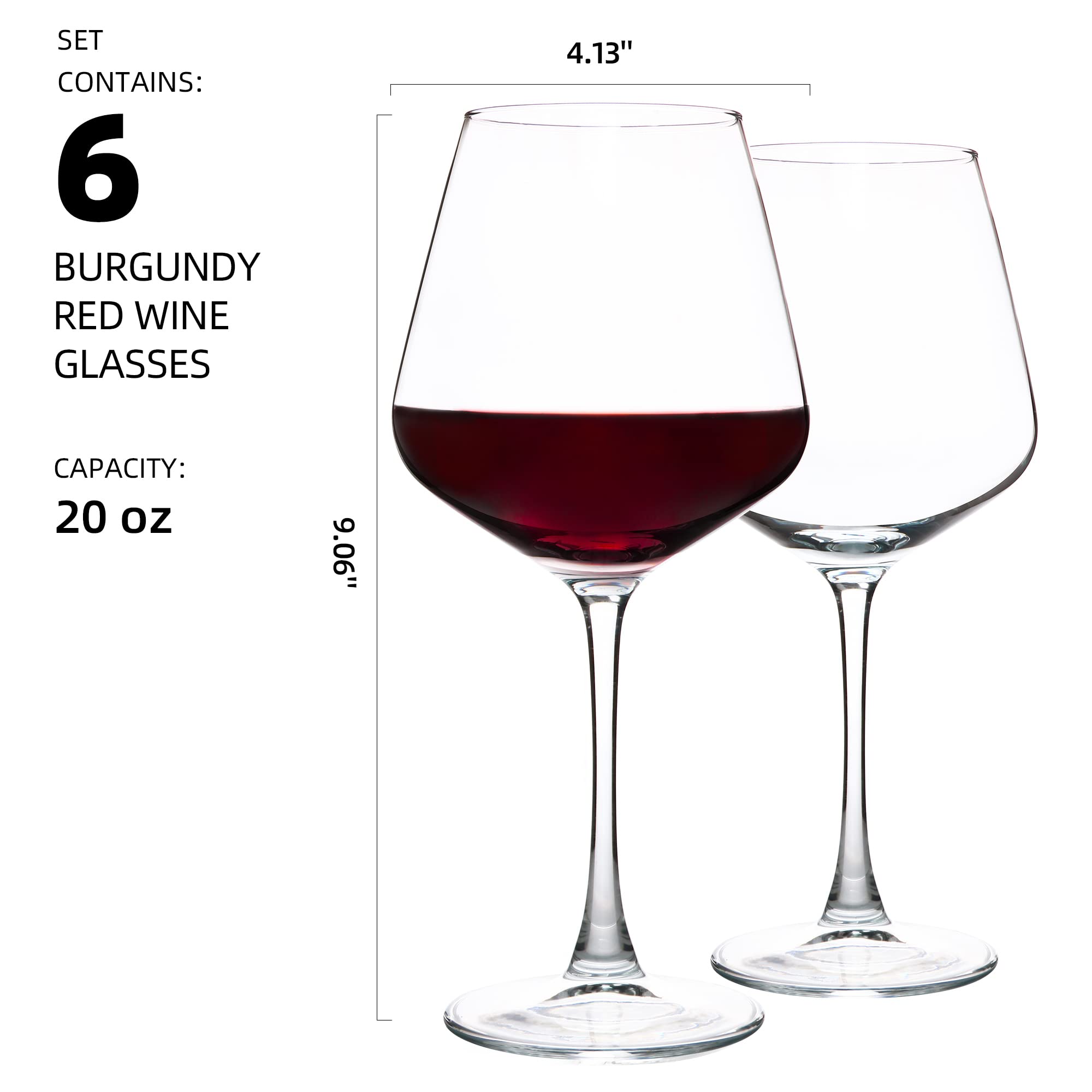 HAKEEMI 20 oz Wine Glasses Set of 6, Burgundy Red Wine Glasses with ...