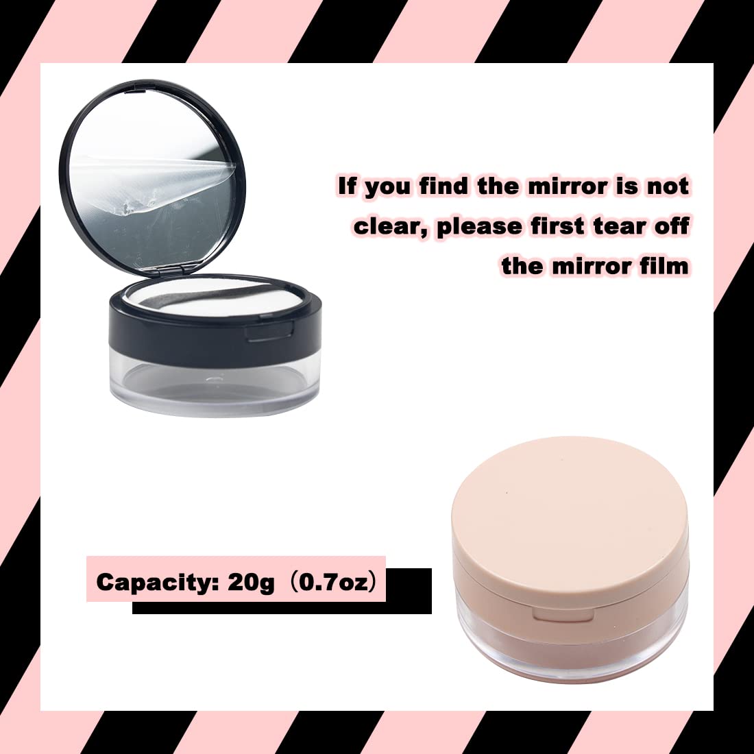 ELANE 2 Pcs Empty Powder Container with Puff,Loose Powder Compact with ...