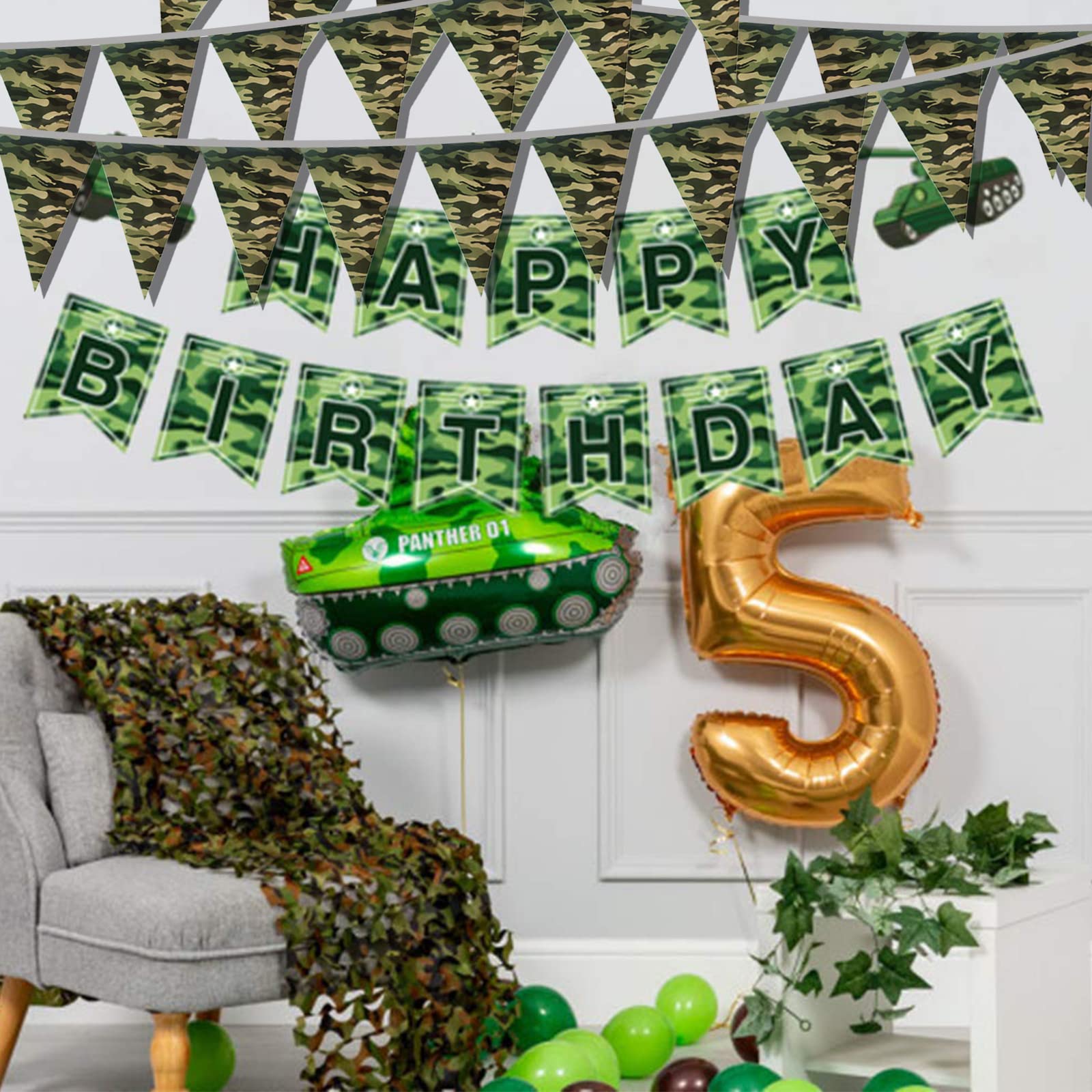 49ft Army Camo Birthday Decorations, Army Camo Pennant Flag Banner ...