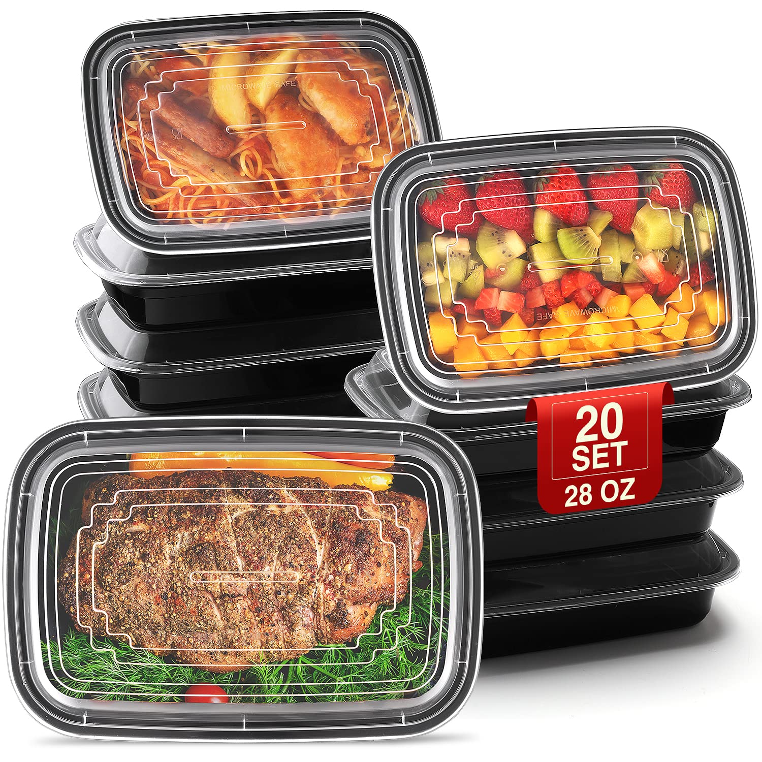 Eupako 20 Sets 28 oz Meal Prep Container Reusable - Plastic-Food ...