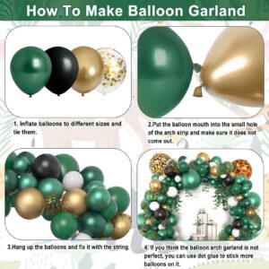 150Pcs Jungle Safari Green Balloons Garland Arch Kit, Emerald Dark Green Gold Animal Foil ...