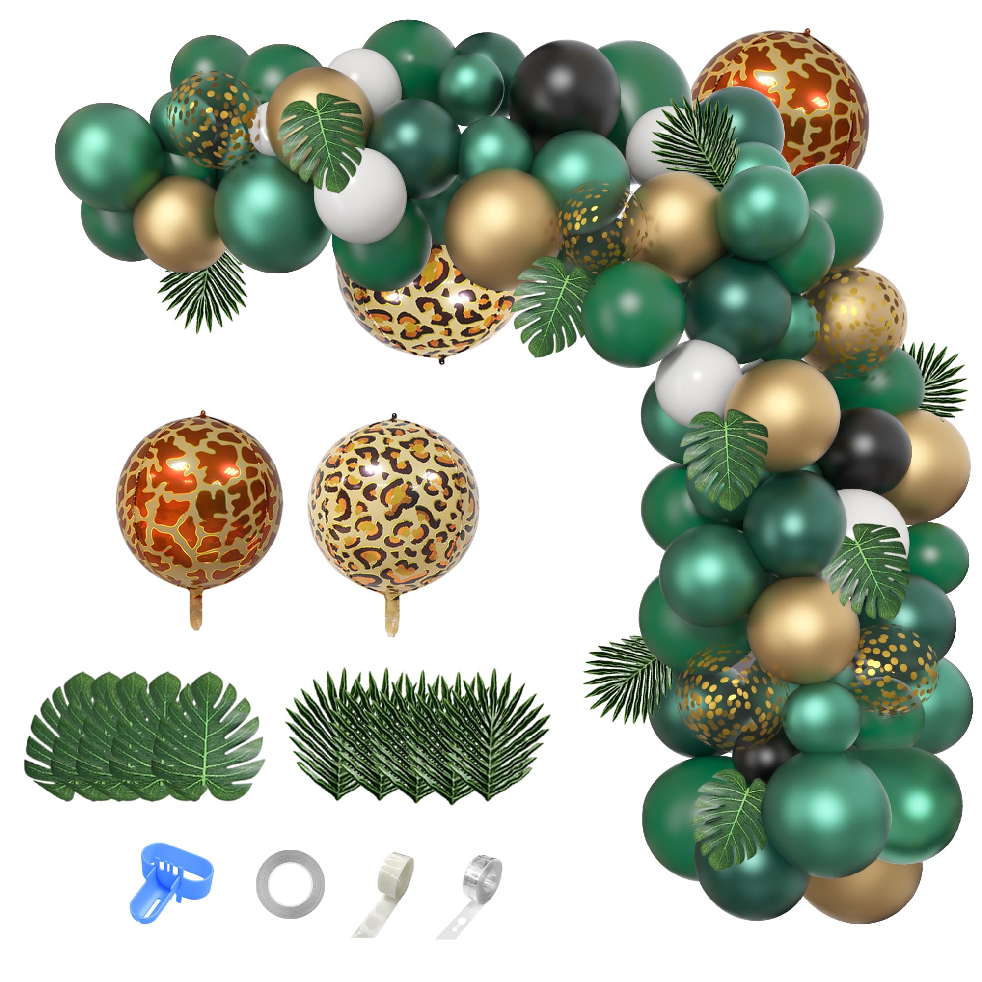 150Pcs Jungle Safari Green Balloons Garland Arch Kit, Emerald Dark Green Gold Animal Foil ...