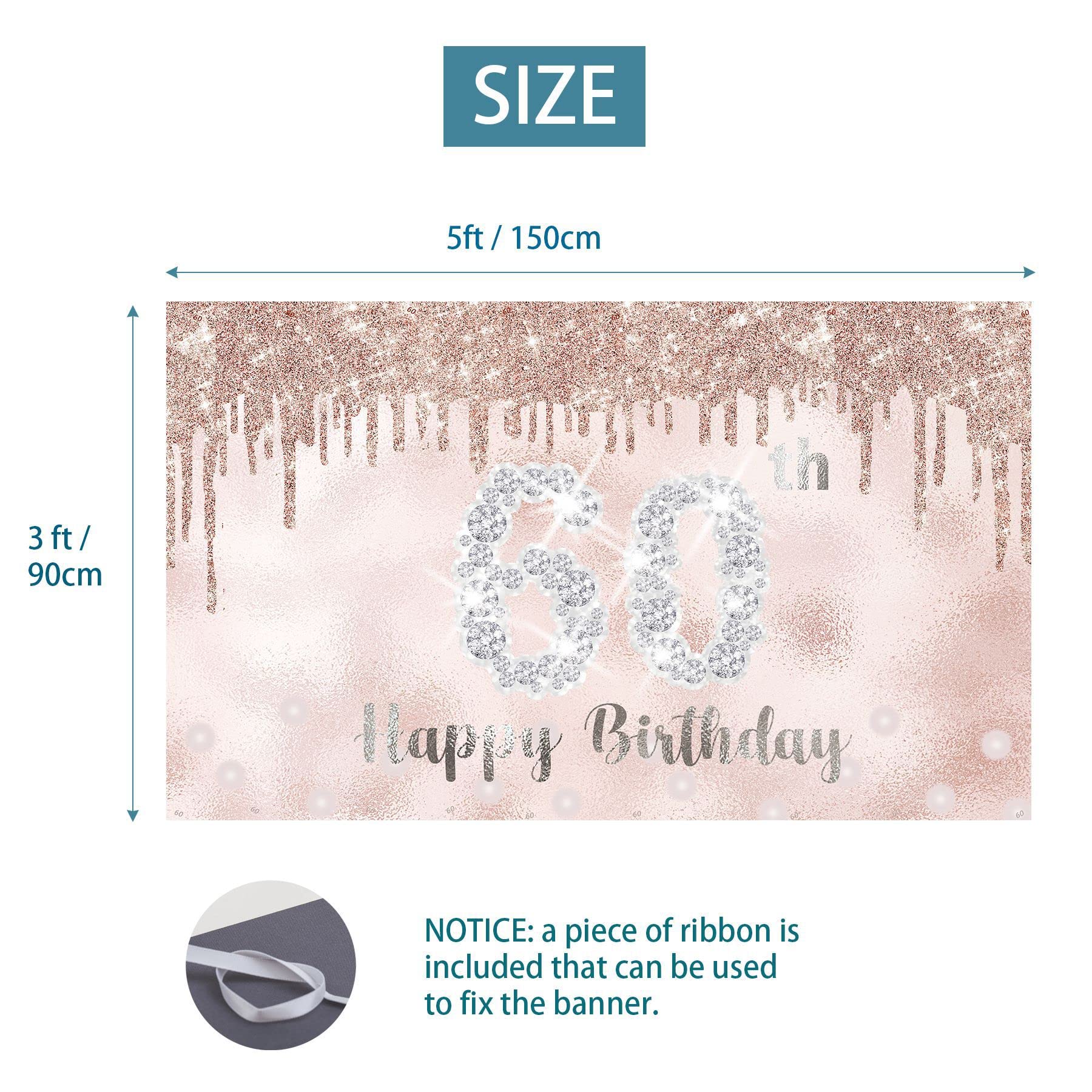 Joyiou Happy 60th Birthday Decorations for Her, Rose Gold 60th Birthday Gifts Party Supplies for ...
