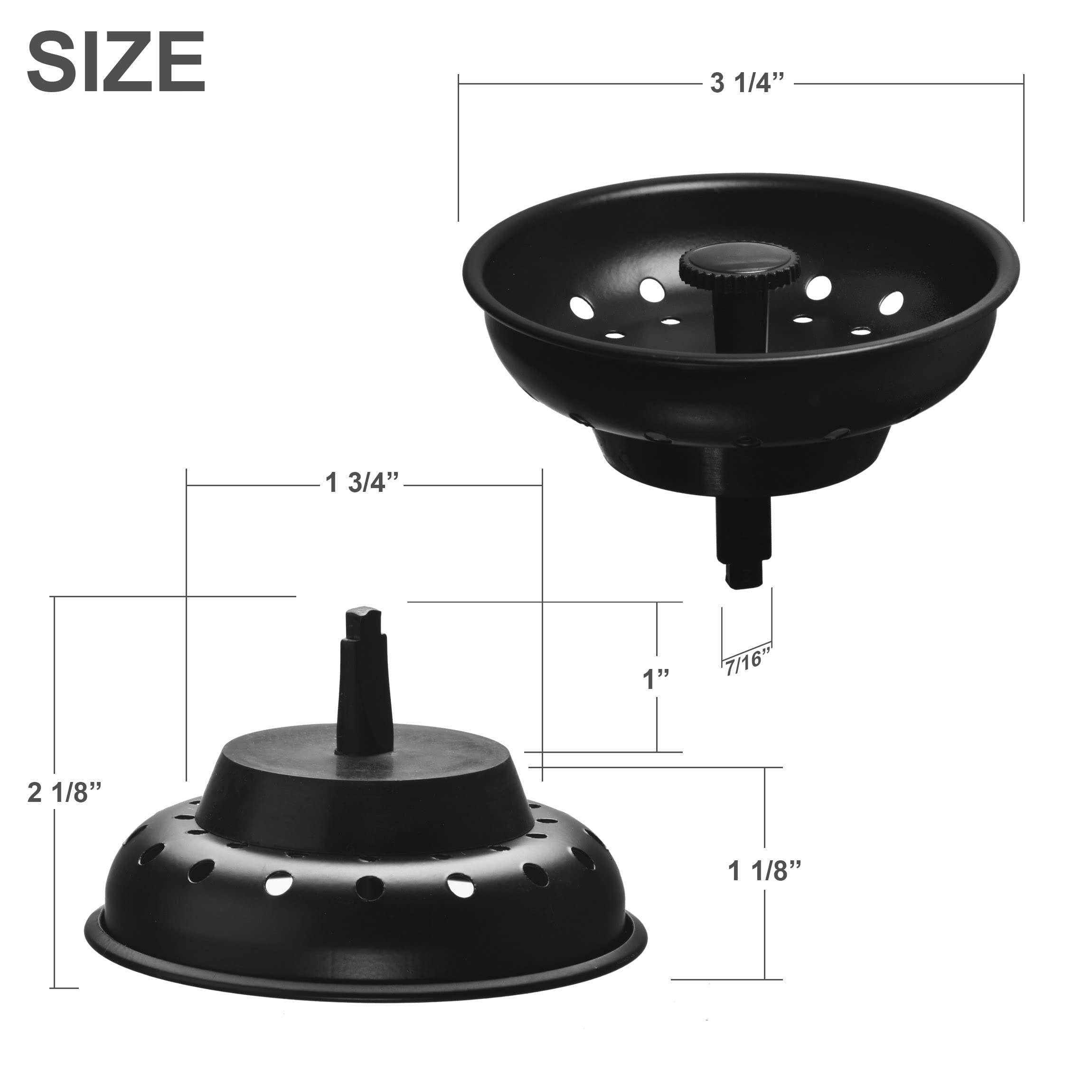 2 Pack - Black Kitchen Sink Strainer and Stopper Combo Basket ...