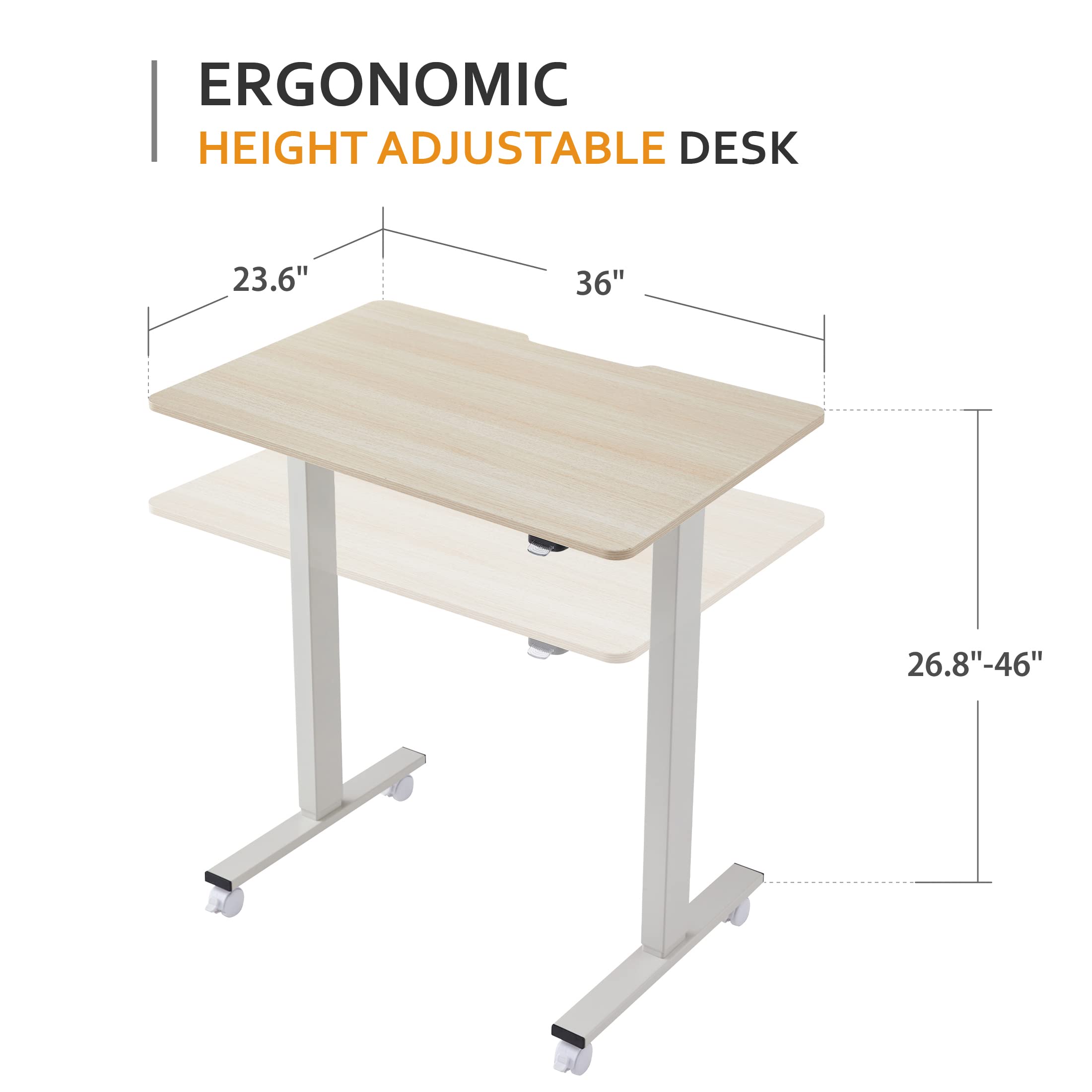 Okin Small Rolling Standing Desk, 36" x 24" One Piece Top Height ...