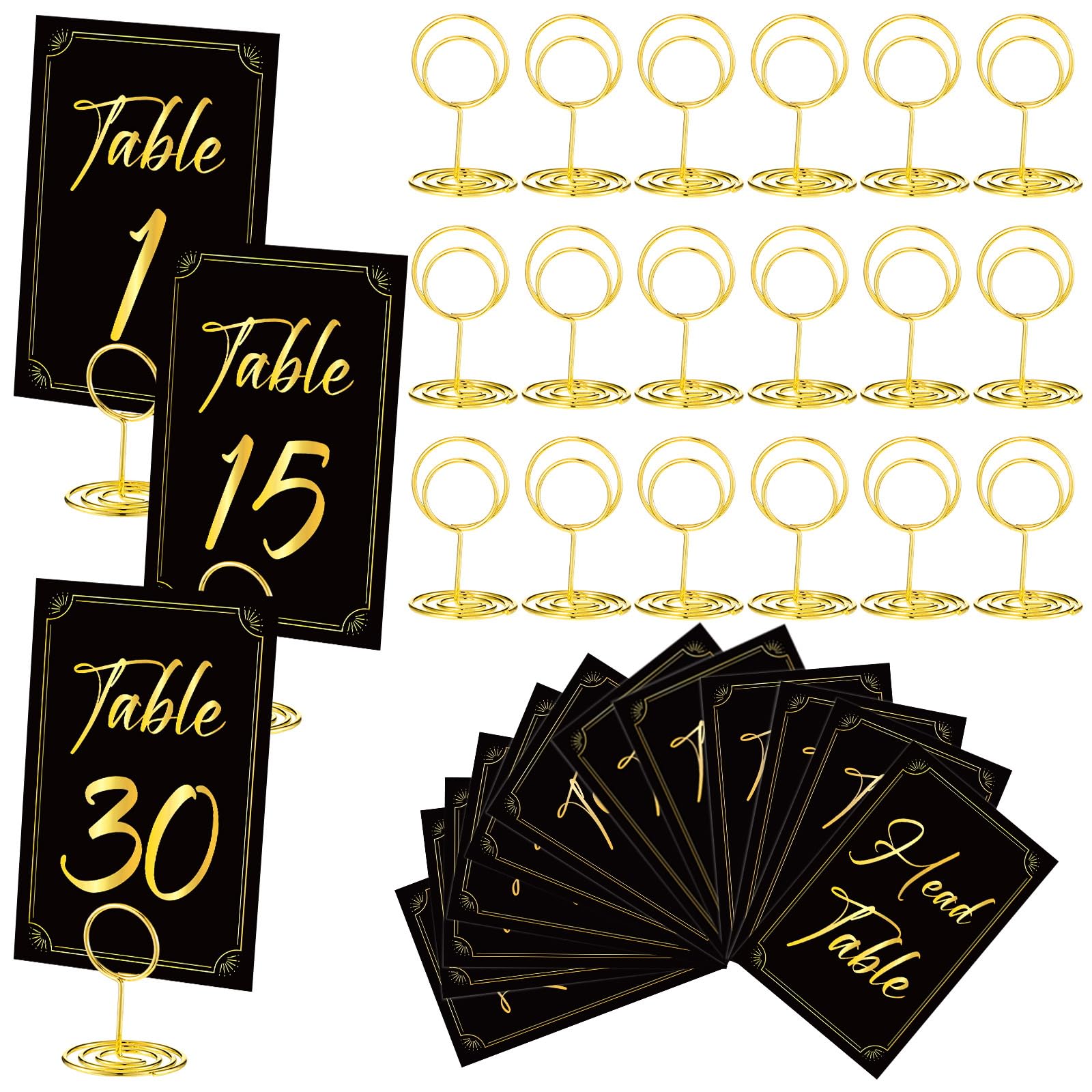 31 Sets Black Table Number Cards with Gold Table Number Holders, 1-30 ...