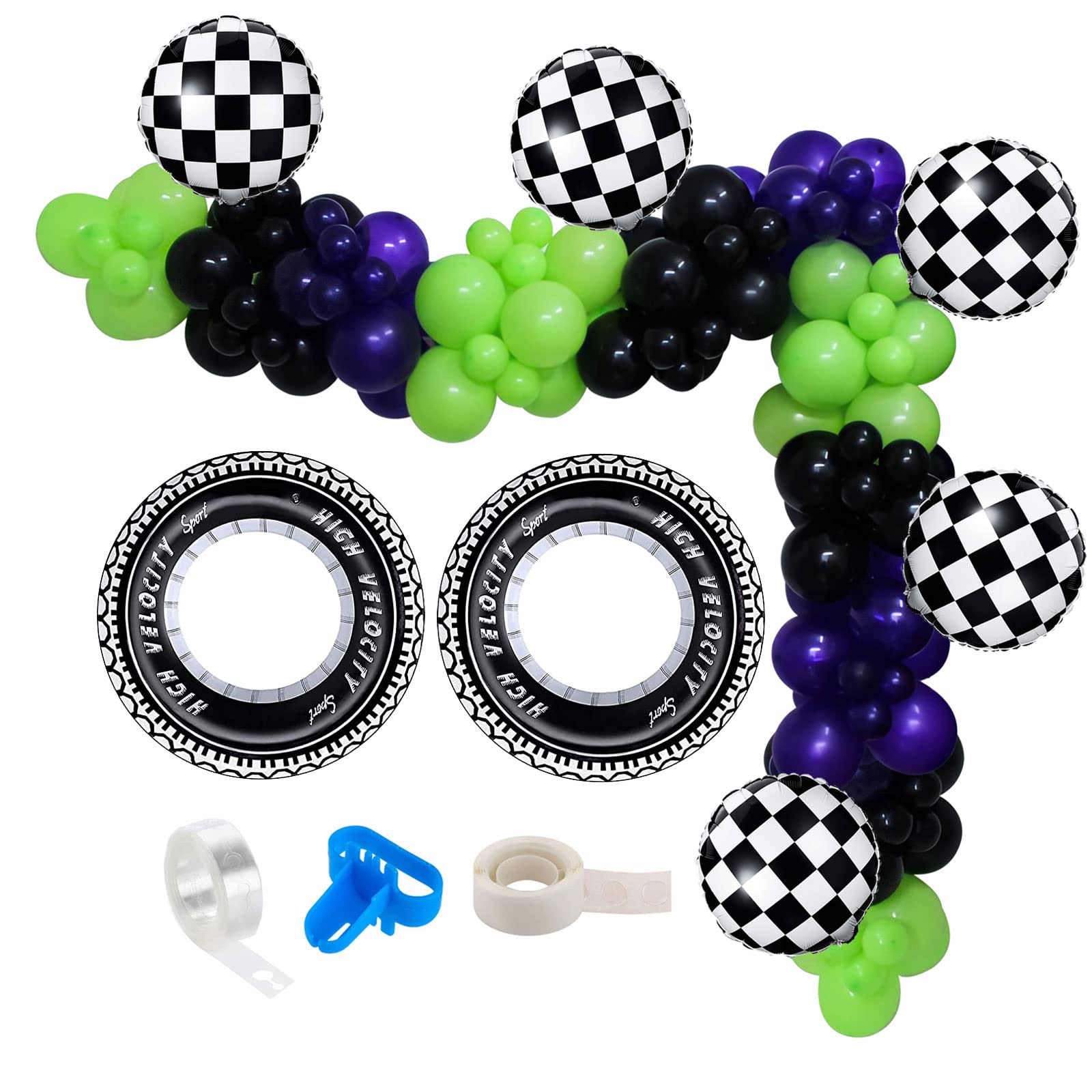 Monster Truck Theme Balloon Garland, 132pcs Black Green Dark Purple ...