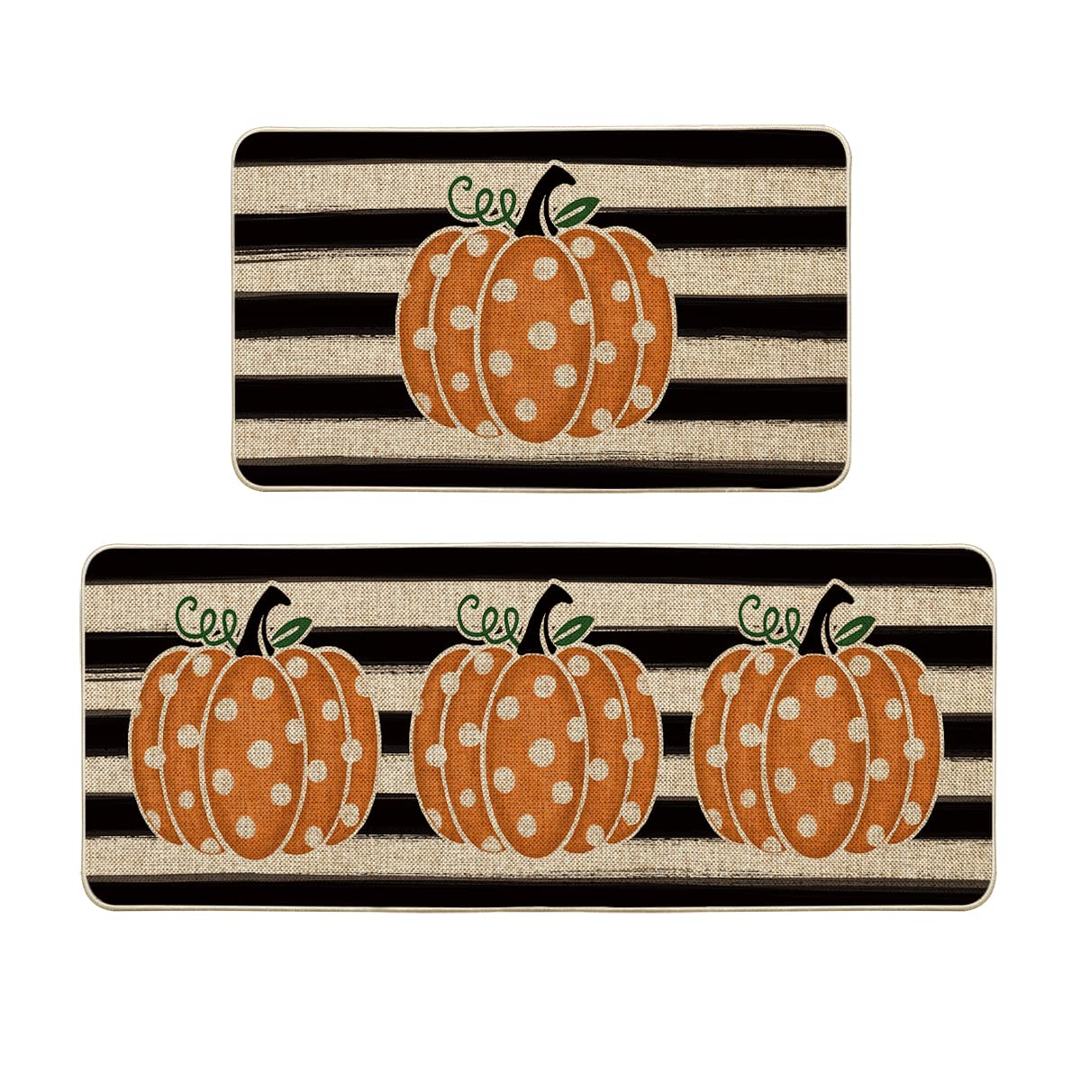 Artoid Mode Stripes Polka Dot Pumpkin Fall Kitchen Mats Set of 2 ...