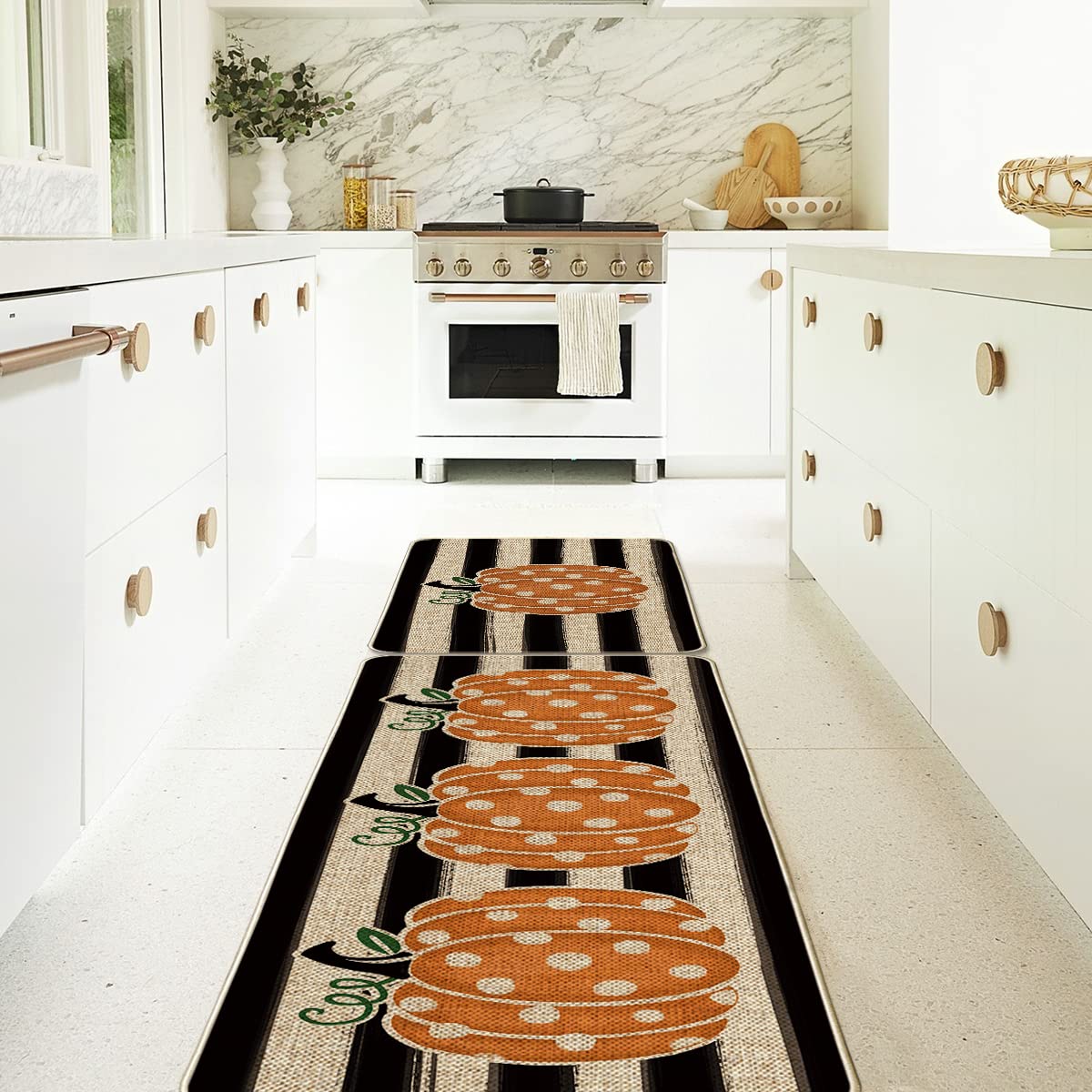 Artoid Mode Stripes Polka Dot Pumpkin Fall Kitchen Mats Set of 2 ...