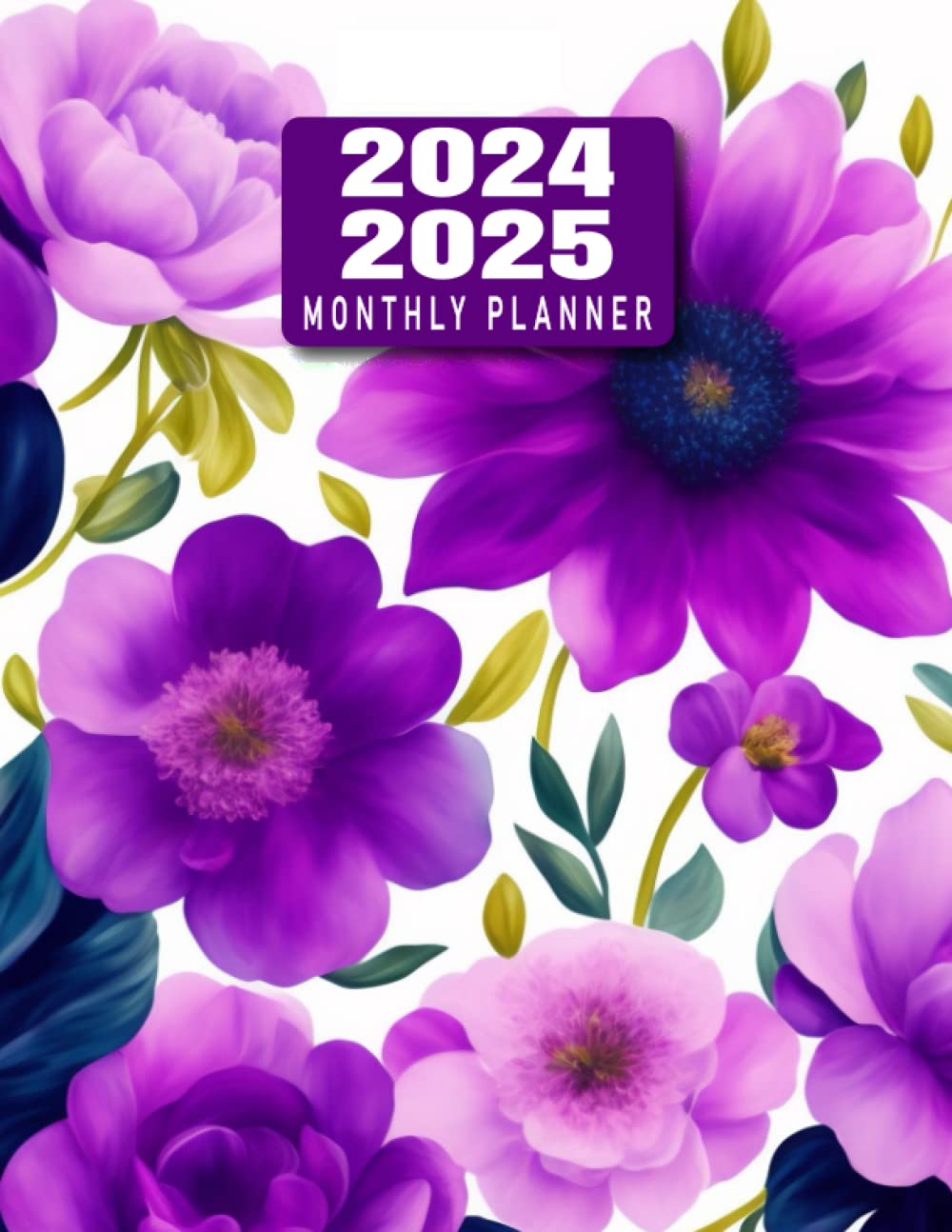 2024-2025 Monthly Planner: Purple Floral Two 2 Year Agenda Organizer ...