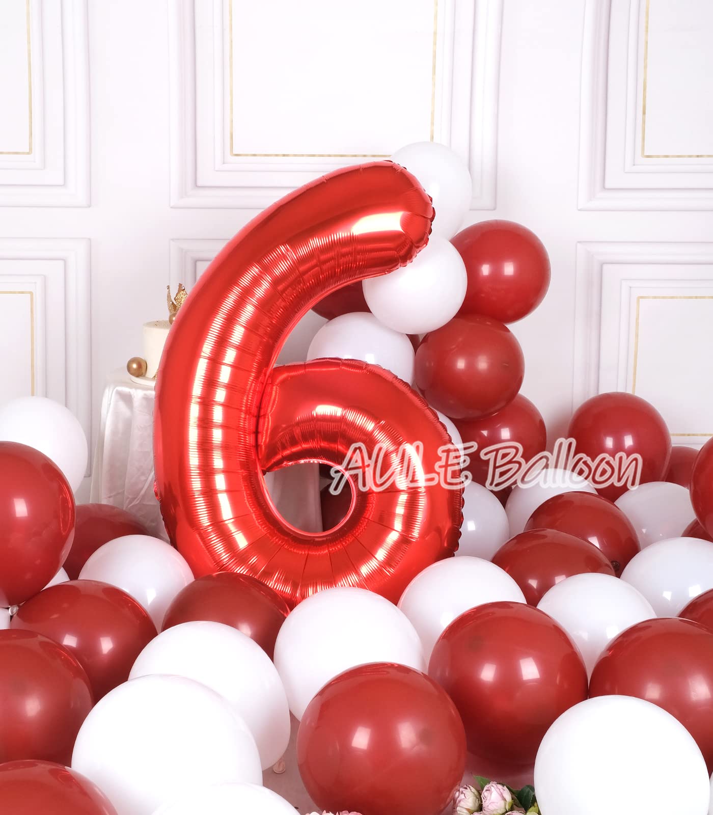 AULE 40 Inch Big Red 6 Balloon Number Large Foil Helium Number Balloons ...