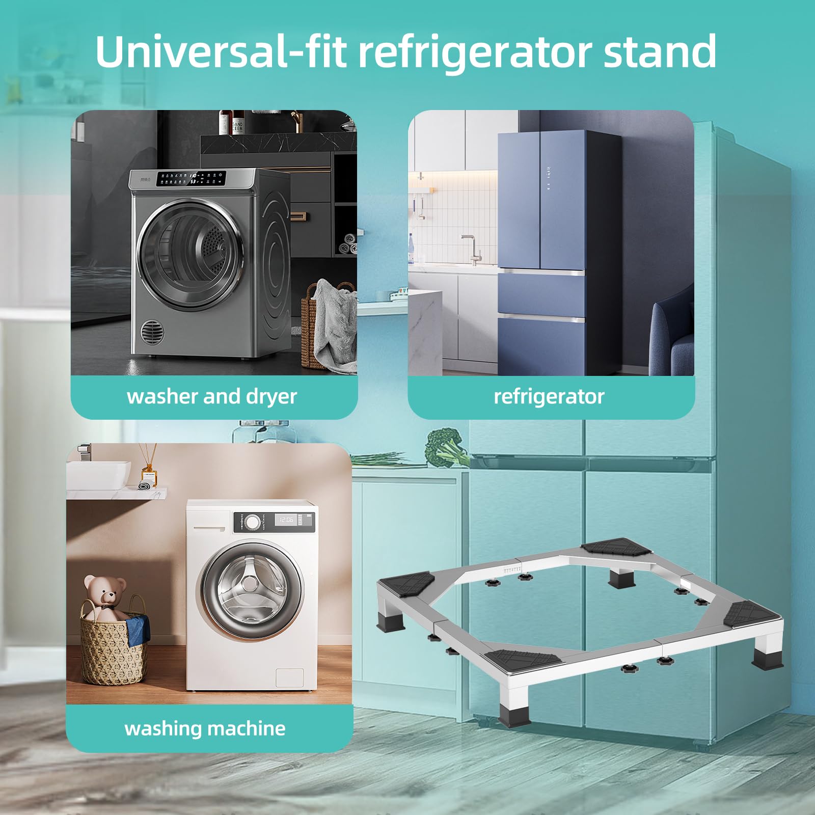 ANBase Heavy Duty All Stainless Steel Fridge Stand Universal Adjustable ...