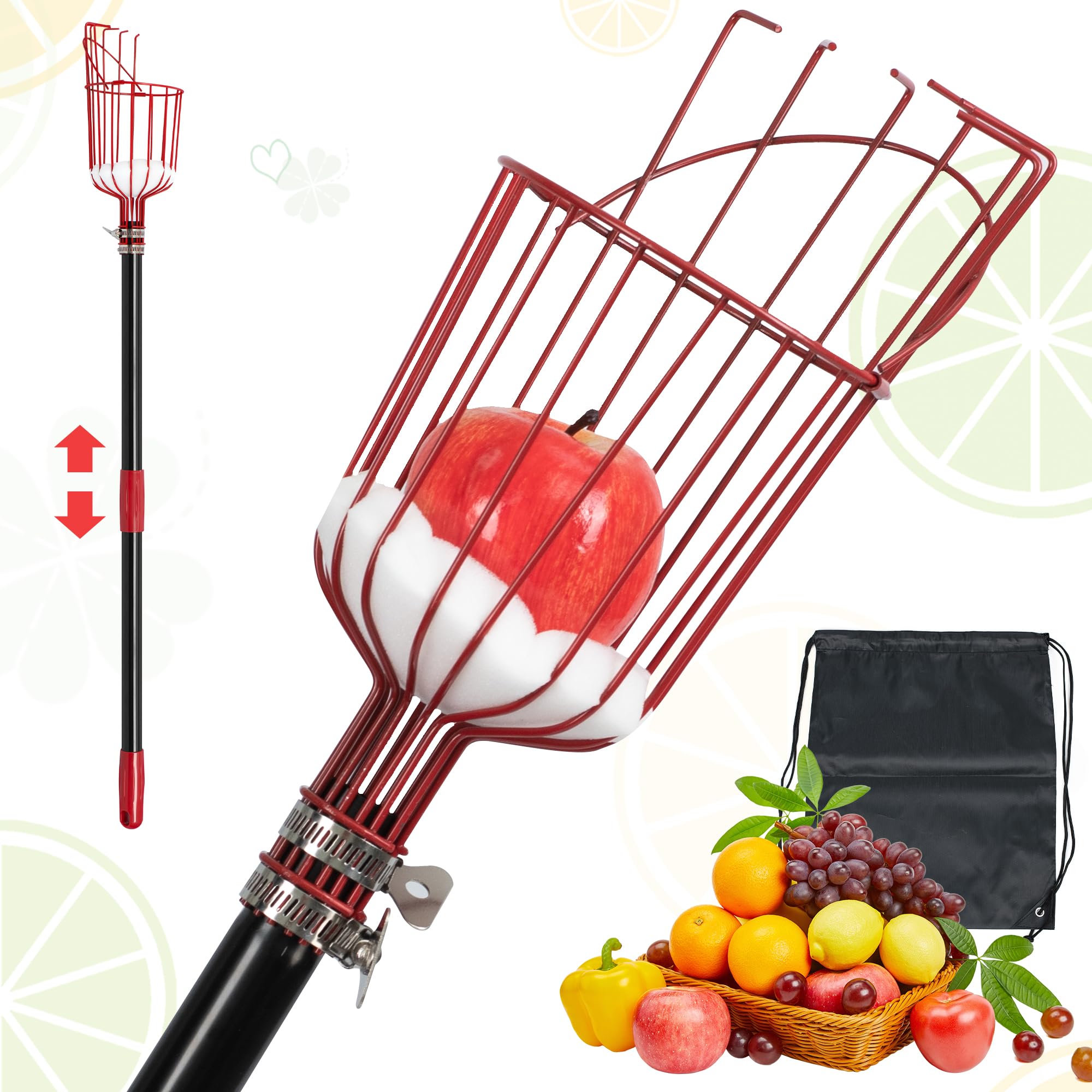Fruit Picker Pole with Basket - Adjustable Fruits Picker Too for Mango ...