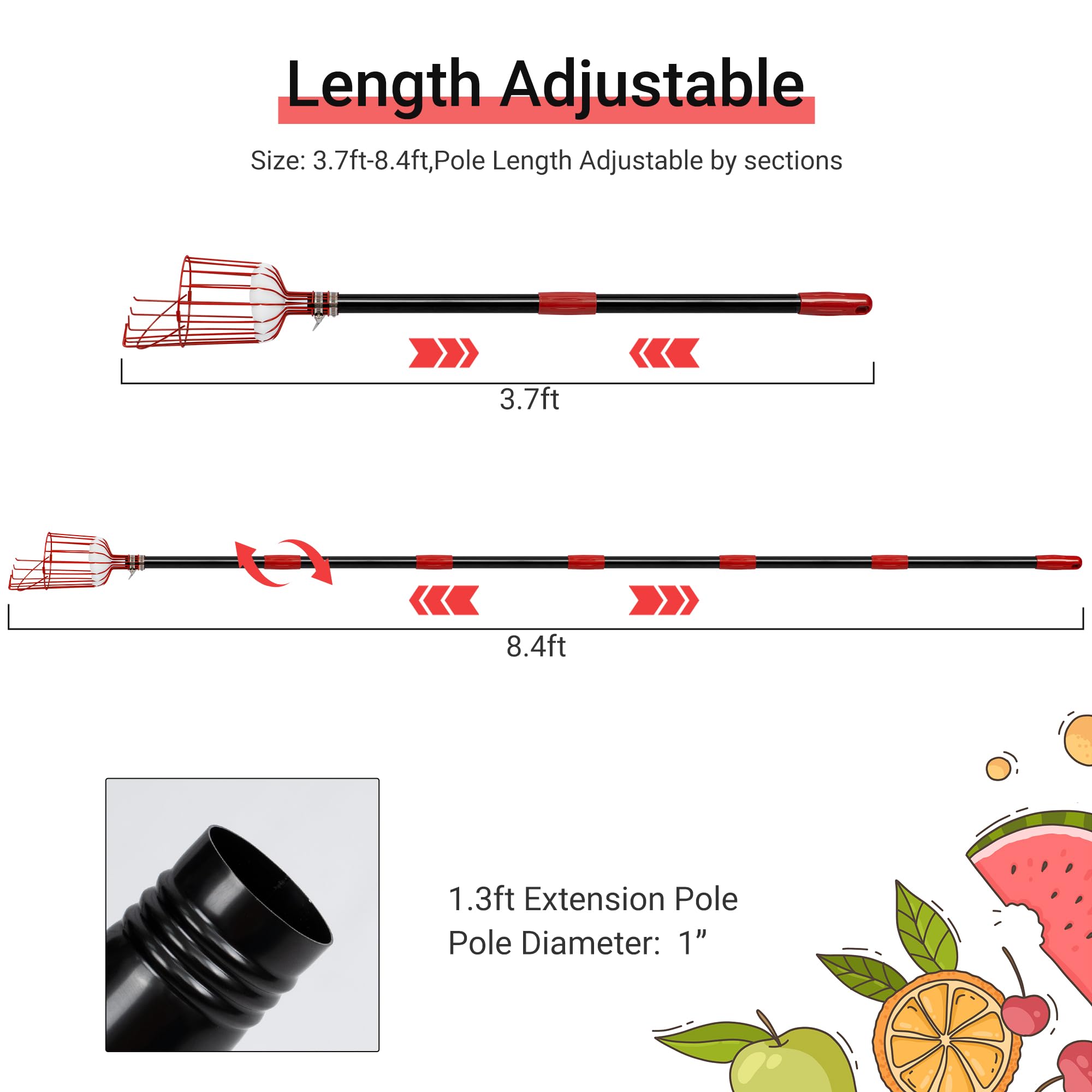 Fruit Picker Pole with Basket - Adjustable Fruits Picker Too for Mango ...