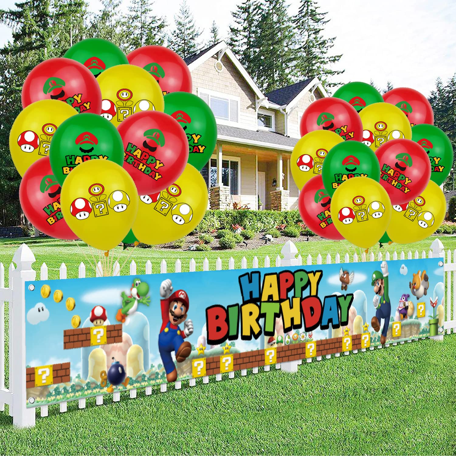 Mario Party Banner Mario Balloons Video Game Theme Party Decoration for ...
