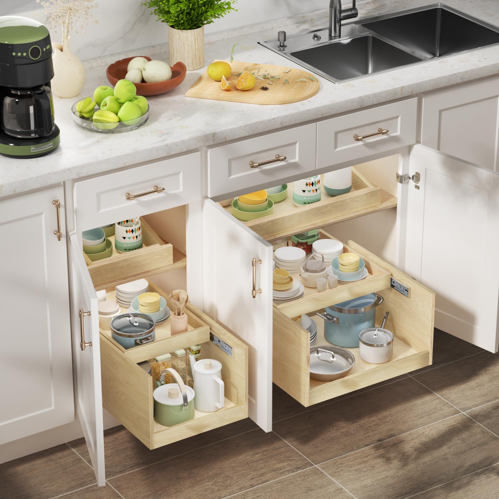 LOVMOR Retractable Double-Drawer Pull Out Cabinet Organizer 16½” W x 21 ...