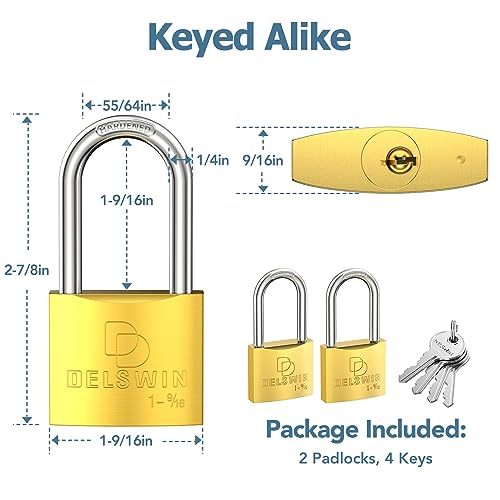 DELSWIN Brass Padlock with Same Keys - Heavy Duty Solid Brass Locker ...