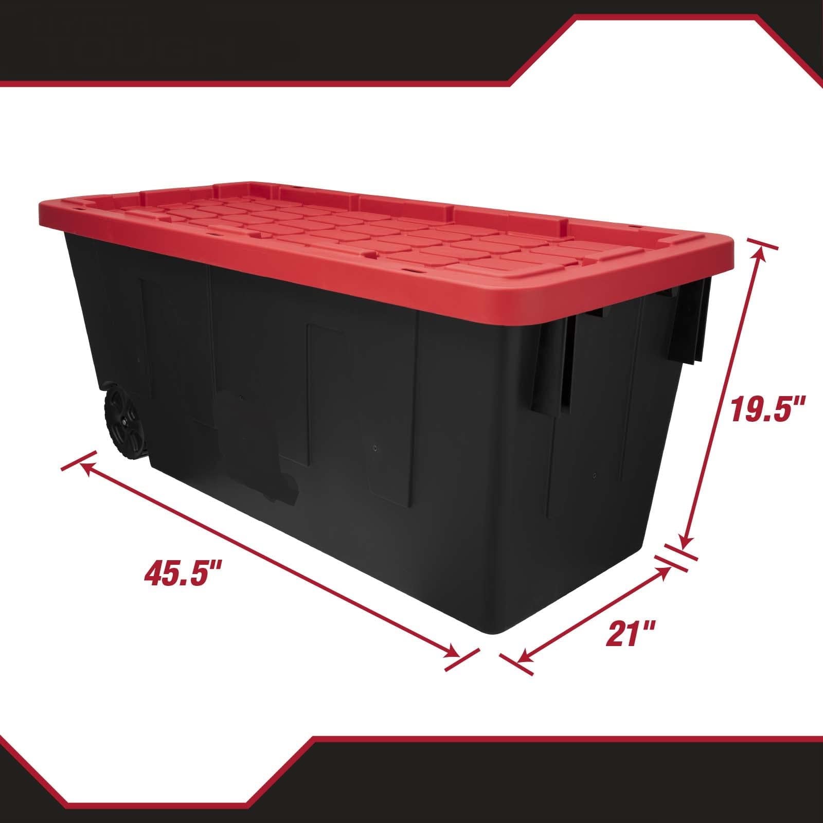 OHRONG 50 Gallon Snap Lid Wheeled Plastic Storage Tote, Black Base/Red ...