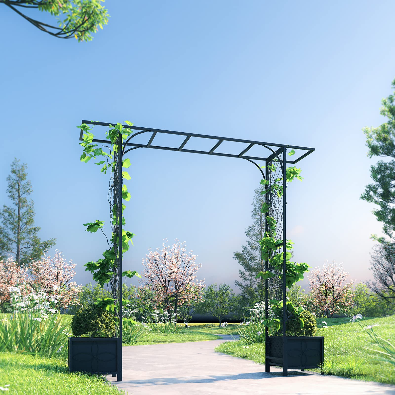 Zhongma Metal Garden Arbor with Planters, 83.5'' High x 90.5'' Wide ...