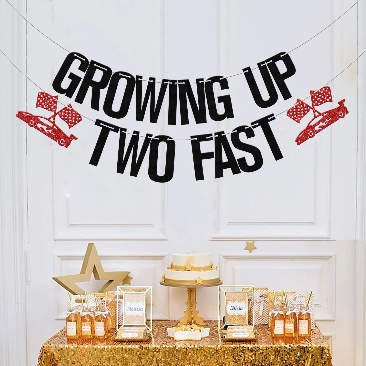 Growing Up Two Fast Banner, Happy 2nd Birthday Decorations, Race Car ...