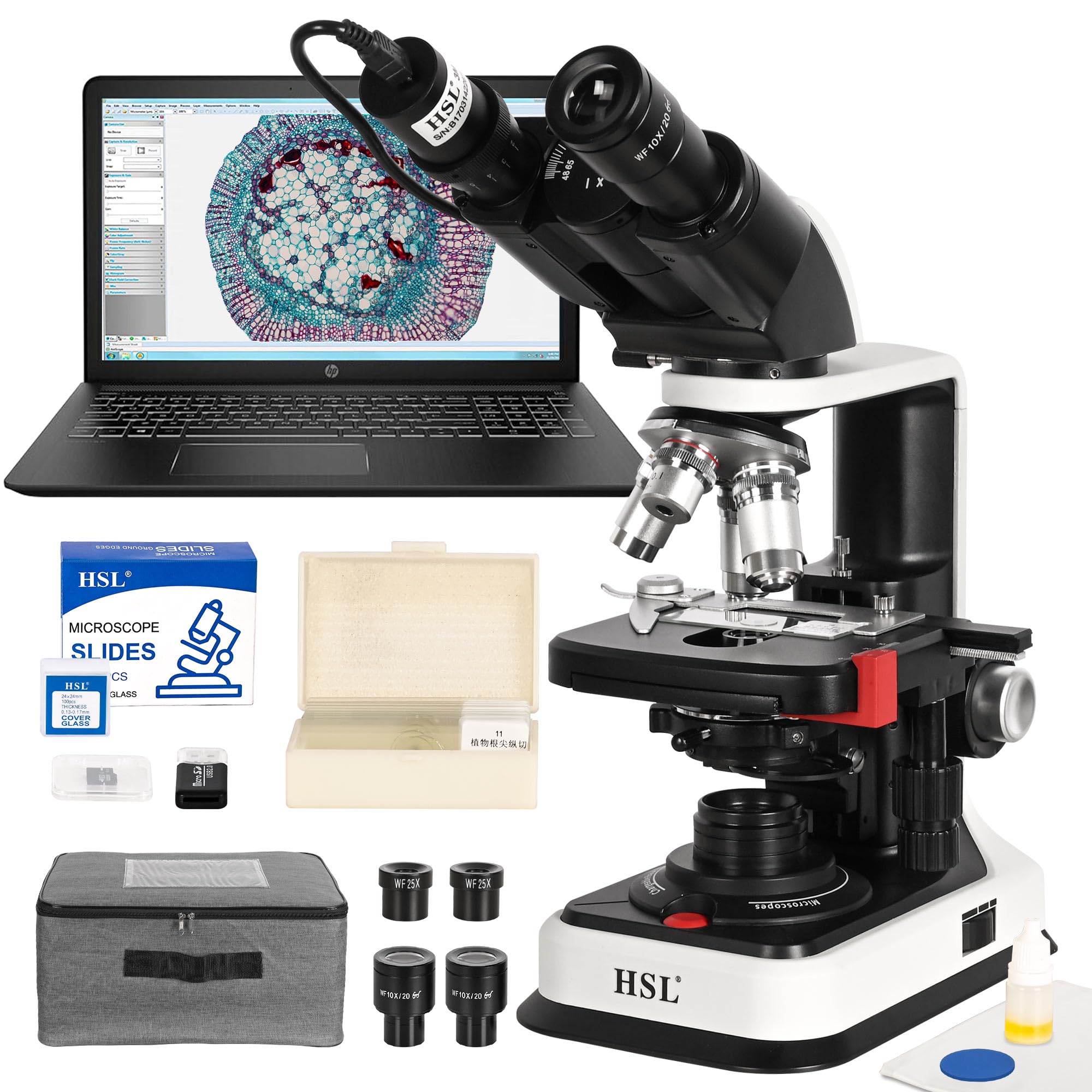 HSL 40X-2500X Binocular Compound Microscope Profesional,3MP Camera ...