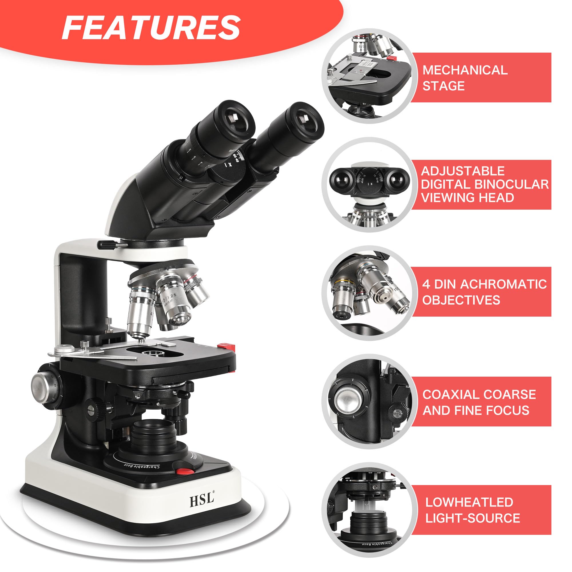 HSL 40X-2500X Binocular Compound Microscope Profesional,3MP Camera ...