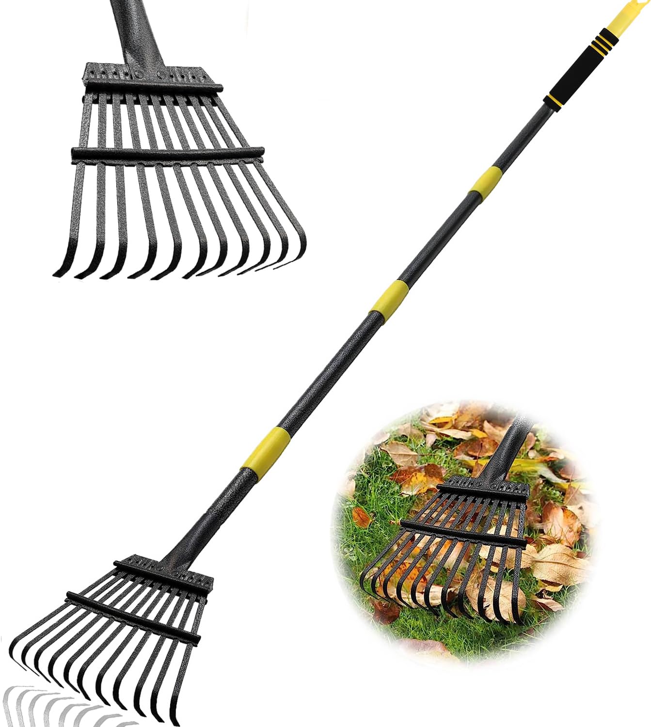 Coopvivi Garden Leaf Rakes, 6FT Rakes for Lawns Heavy Duty 11 Metal ...