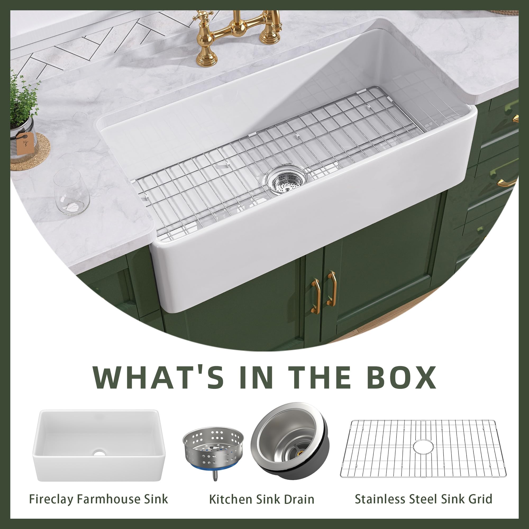 TUKTUK White Farmhouse Sink 30 Inch Farm Sink Fireclay Apron Front ...