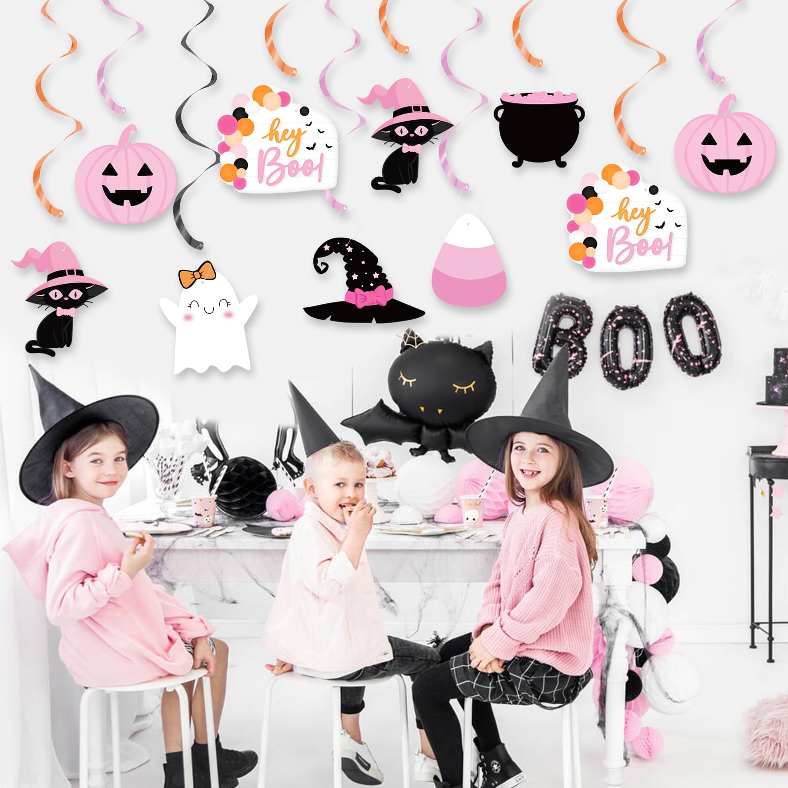 20Pcs Pink Halloween Party Hanging Swirl,Cute Ghost Witch Cauldron ...