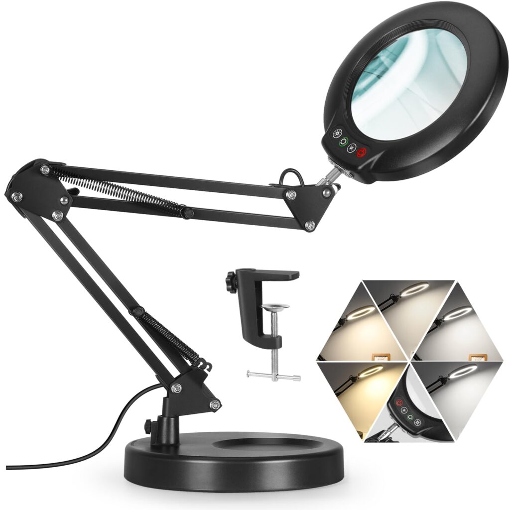 10X Magnifying Glass with Light, Real Glass Veemagni Desk Lamp with ...