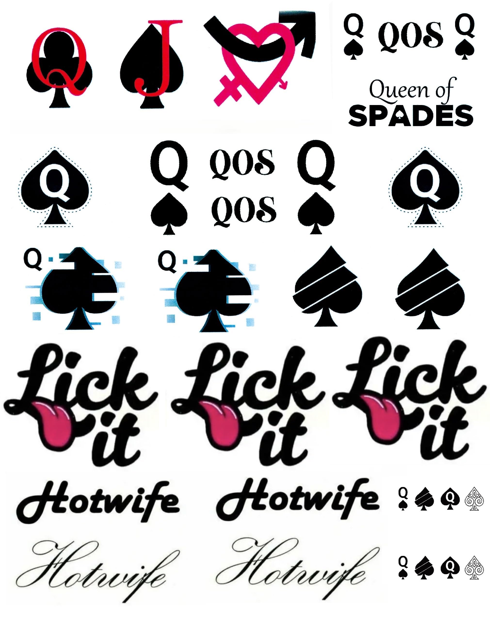4 Sheets BBC Queen of Spades Temporary Tattoo Sticker Total 81(15X21cm) QoS Hardcore Words ...