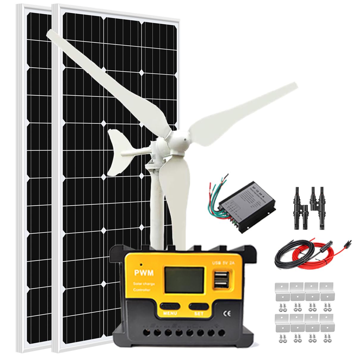 300W Solar Panel Wind Turbine Generator Kit: 100W 12V Wind Turbine ...